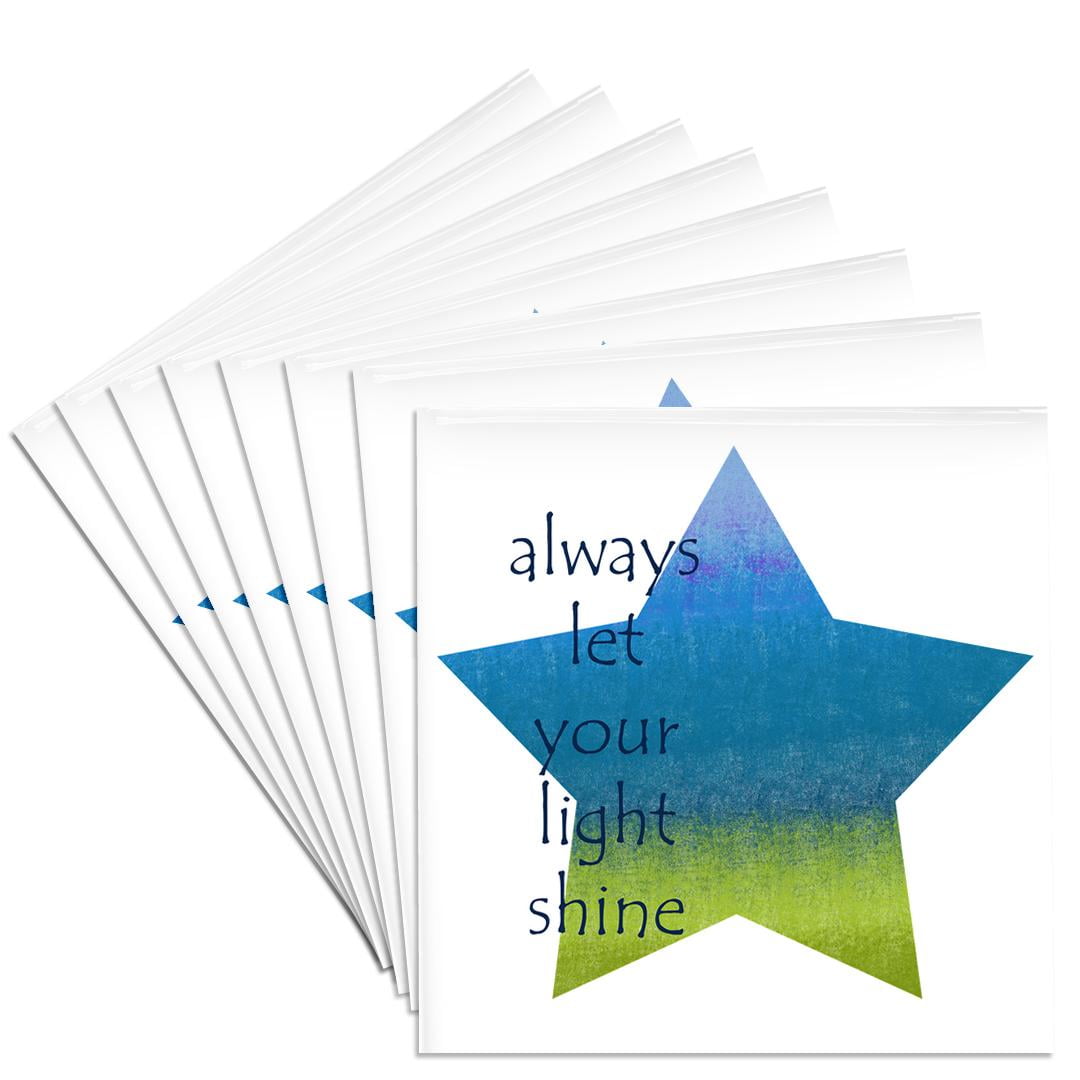 3dRose, Aqua Lime Let Your Light Shine Star inspirational art, Set of 8 ...