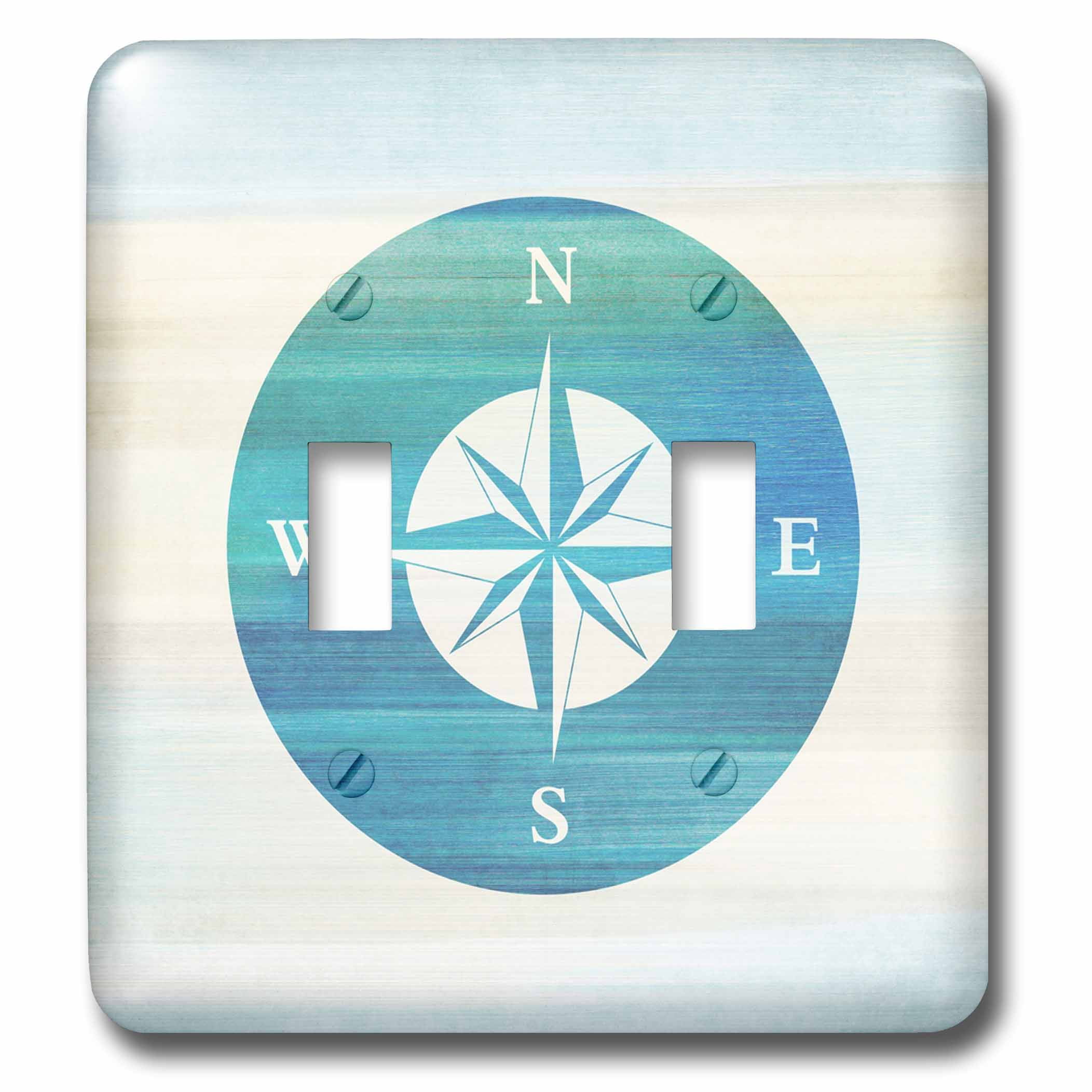 3dRose, Aqua Nautical Compass beach theme art, double toggle switch ...