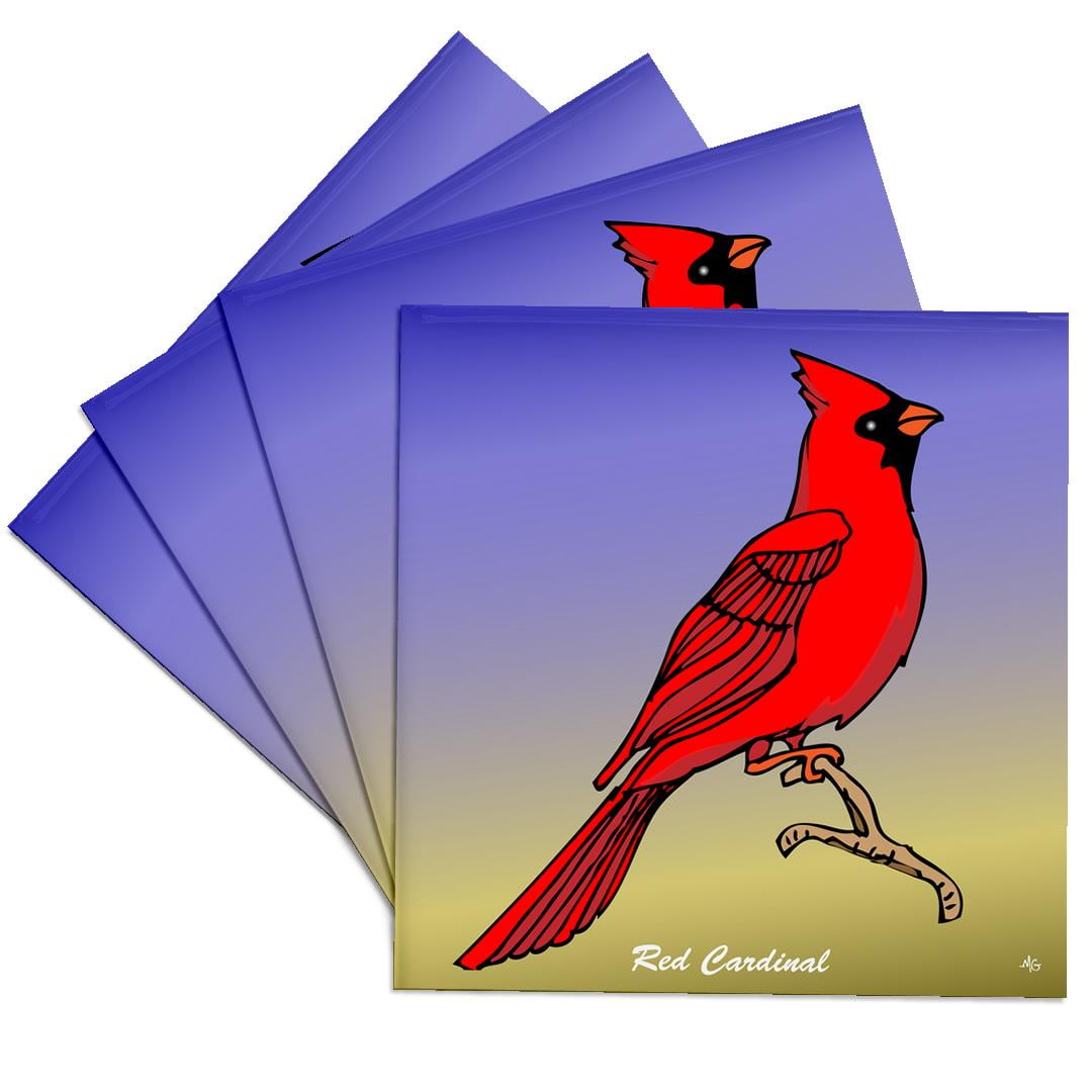 3dRose, BIRDS red cardinal 3 on gradient, Set of 4 Ceramic Tile ...