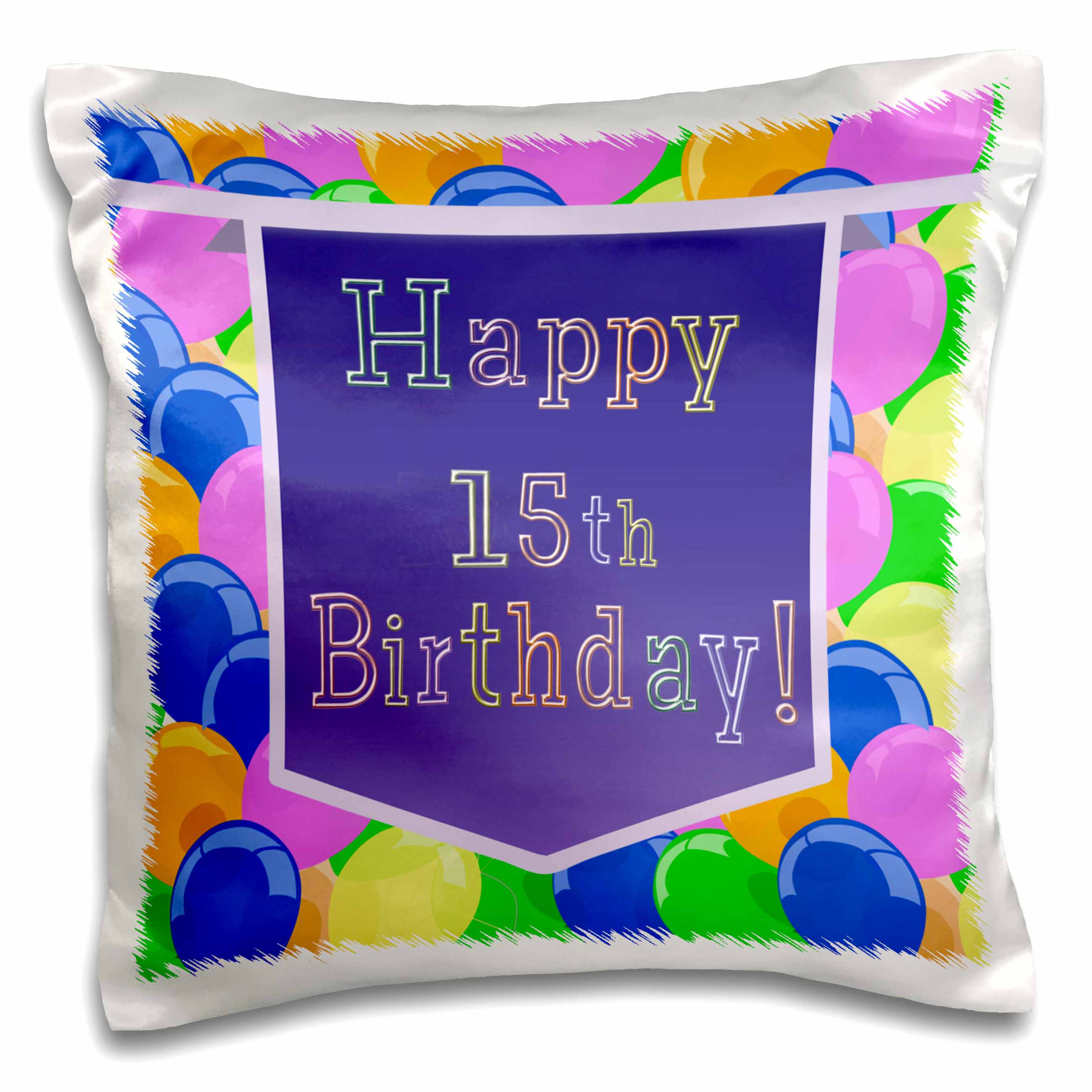 3dRose Balloons with Purple Banner Happy 15th Birthday - Pillow Case ...