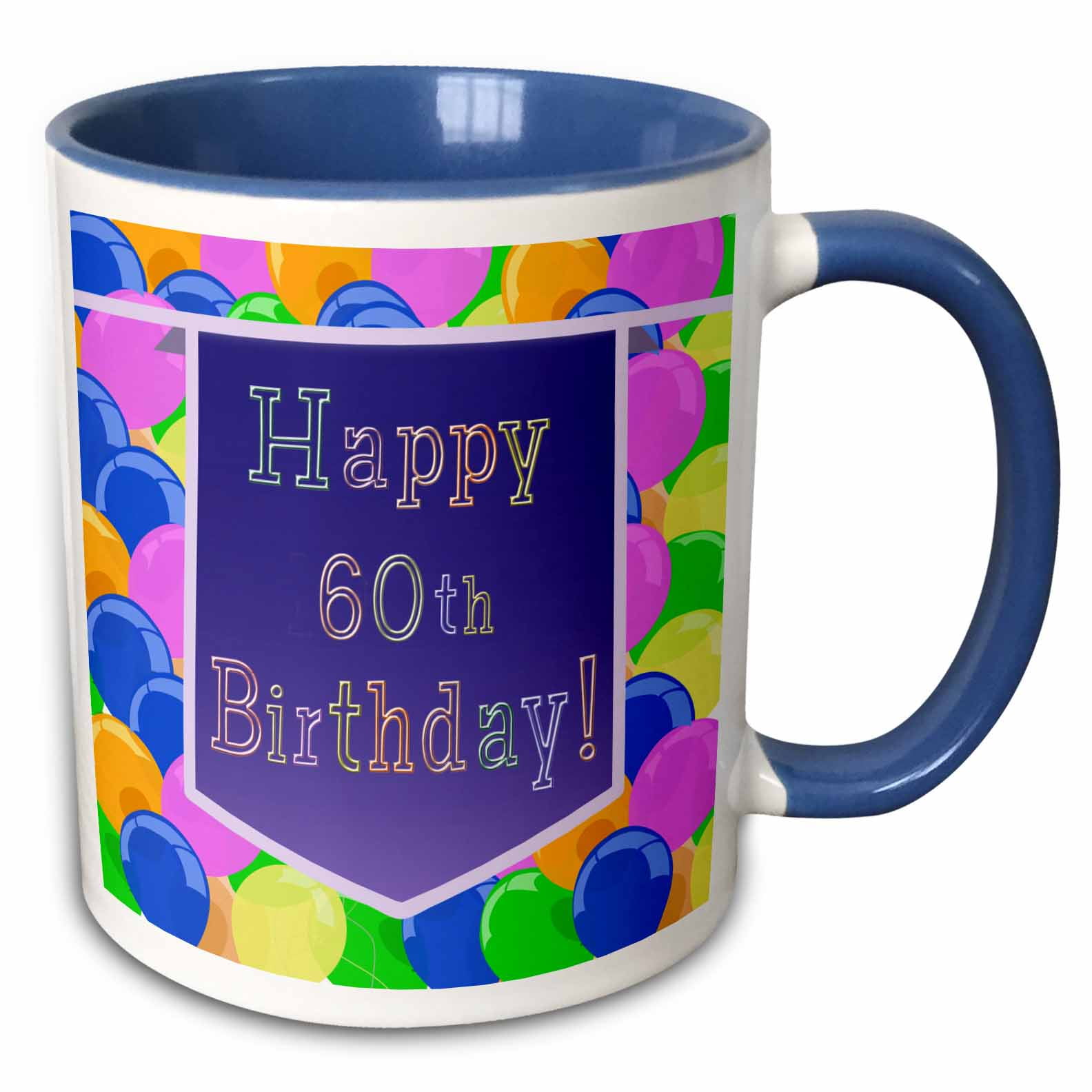 3dRose Balloons with Purple Banner Happy 60th Birthday - Two Tone Blue Mug, 11-ounce - Walmart.com