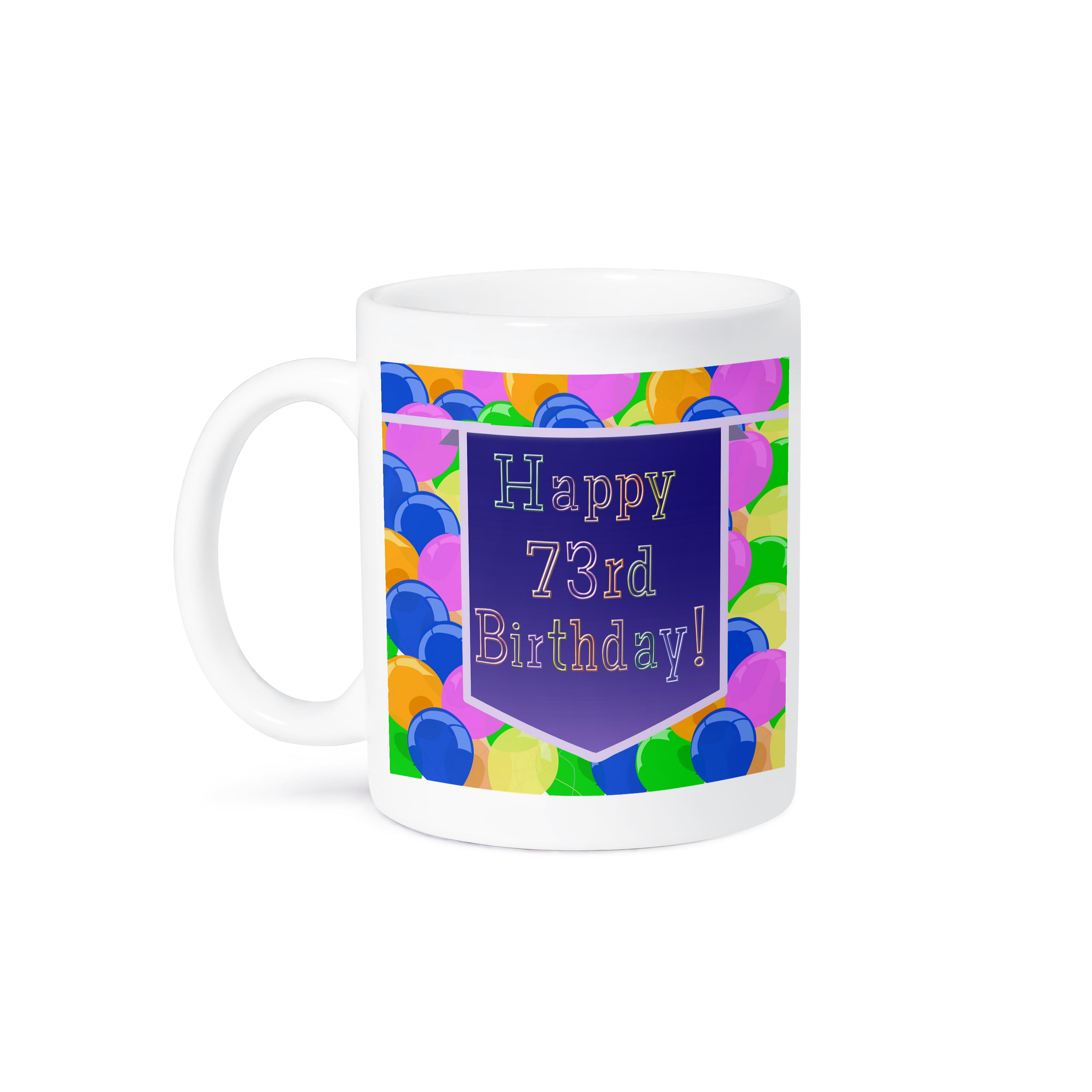 3dRose, Balloons with Purple Banner Happy 73rd Birthday, 11oz Mug ...