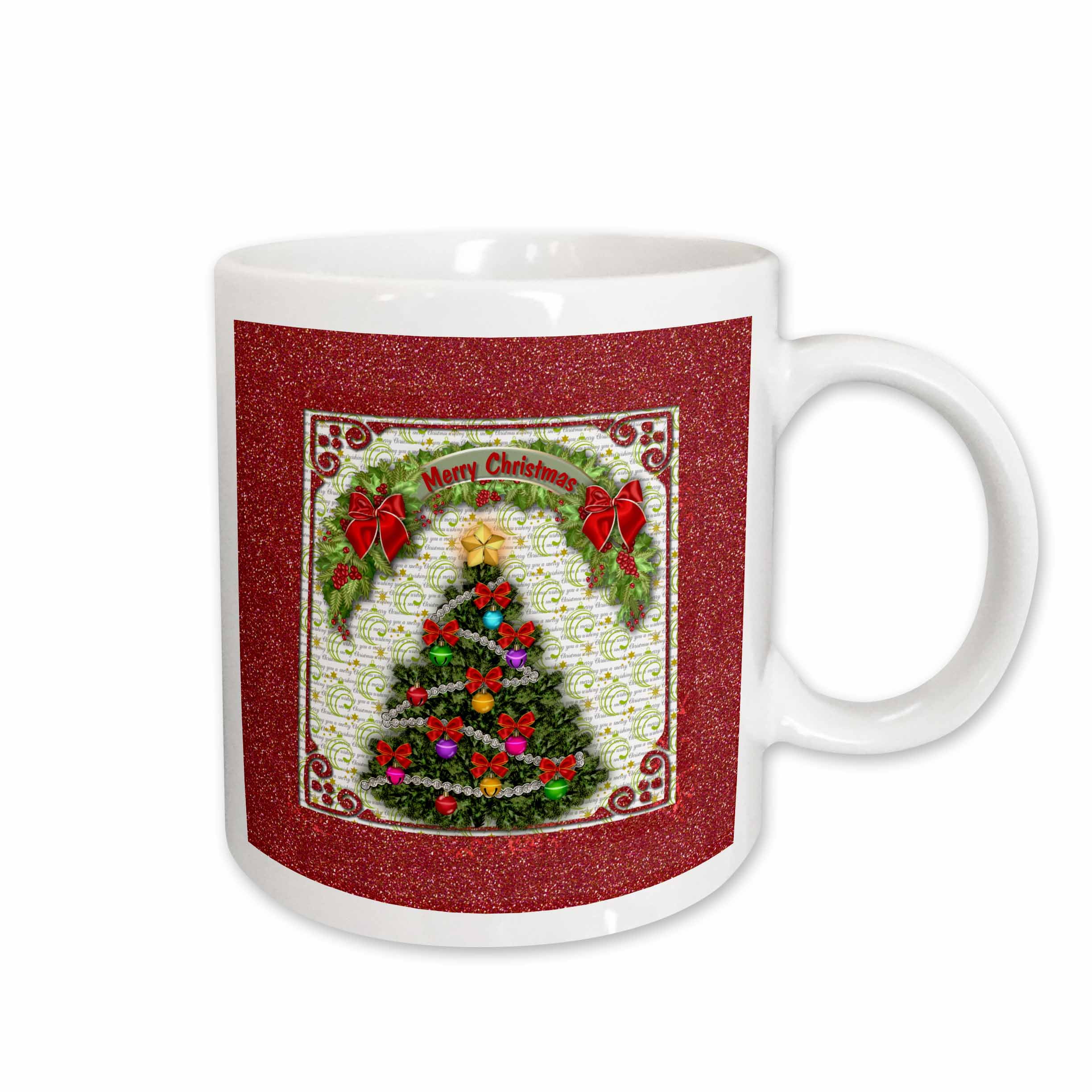 3drose, Beautiful Decorated Tree, Merry Christmas Banner with Red Bows ...