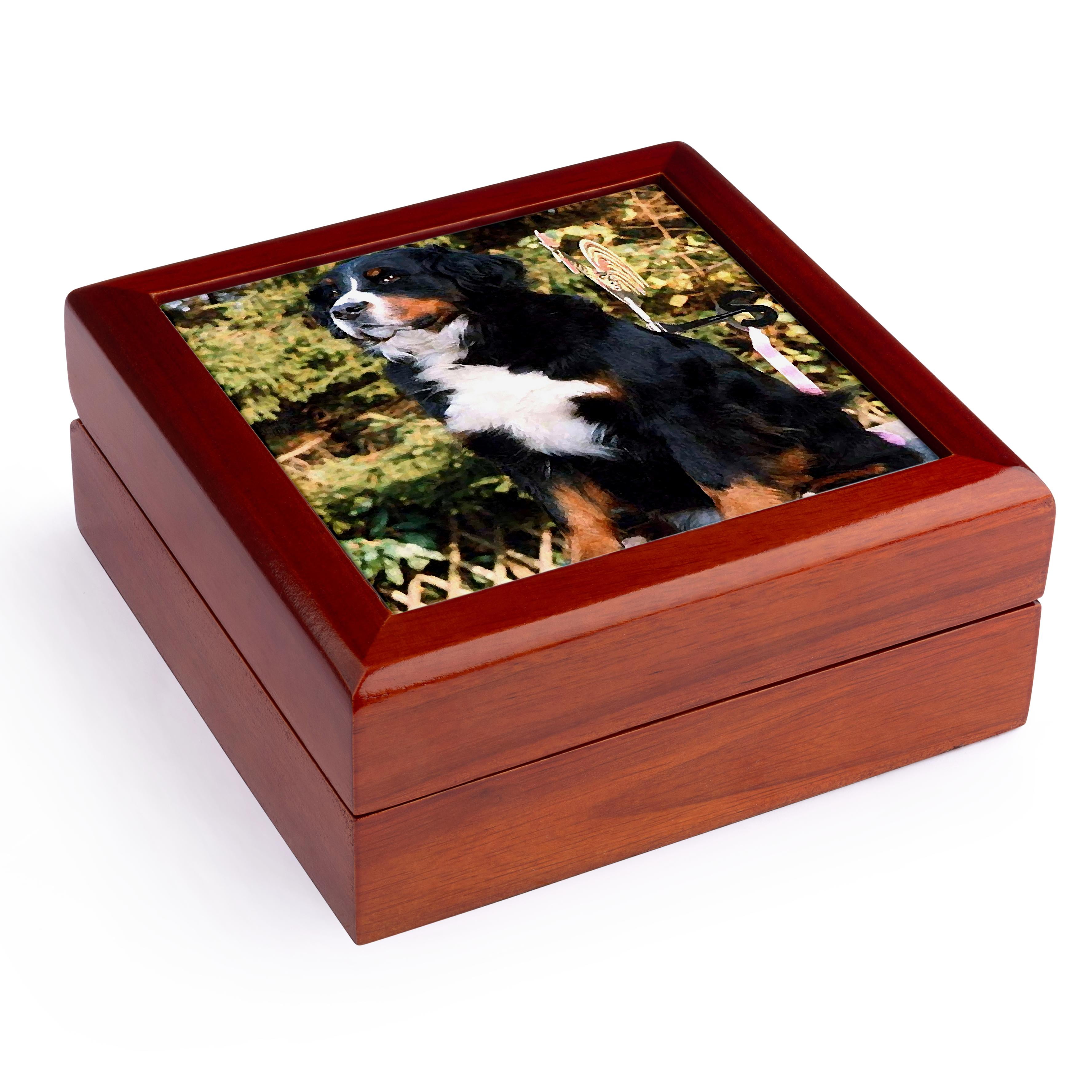 3dRose, Bernese Mountain Dog, Jewelry Box 5.5x5.5 inch with 4 inch tile ...