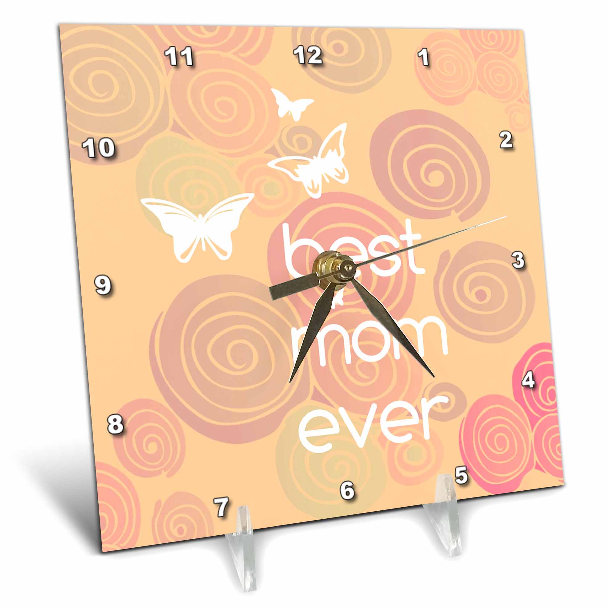 3dRose, Best Mom Ever Pink Swirls and Butterflies, 6x6 Desk Clock ...
