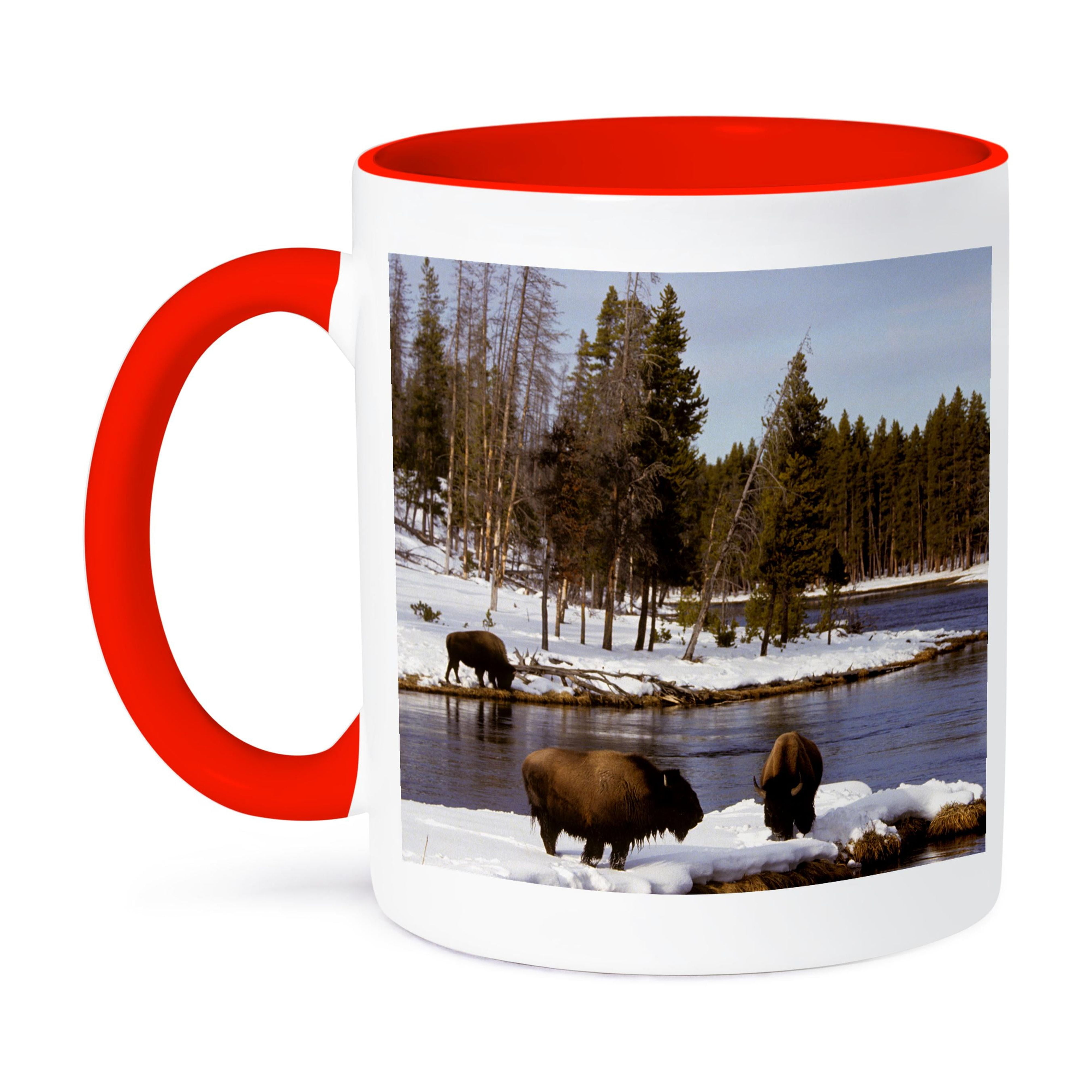 Bison Along River In Winter, Yellowstone National Park, Wyoming, 11oz ...