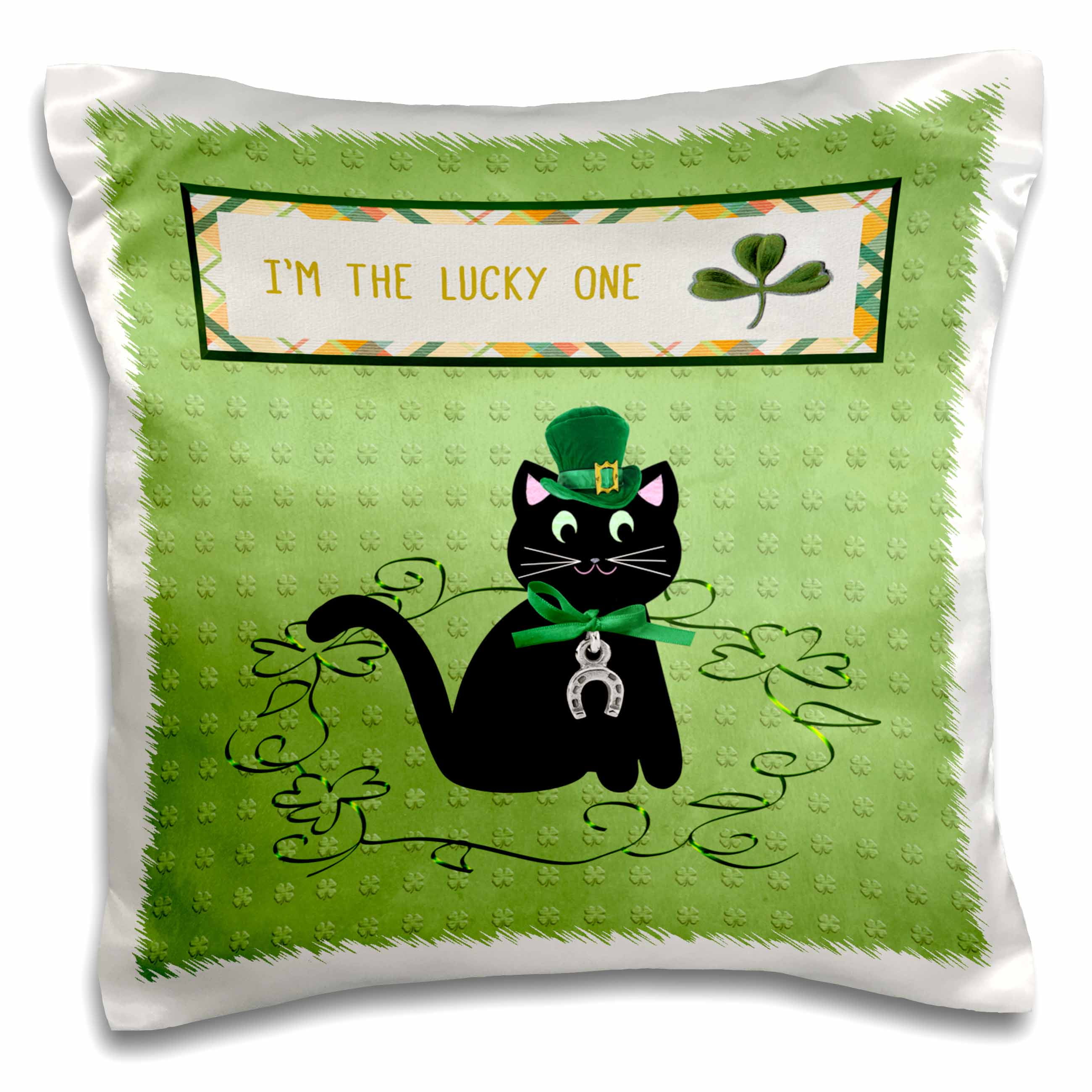 3drose, Black Cat in Green Hat St Patricks Day, Im the Lucky One, 16x16 ...