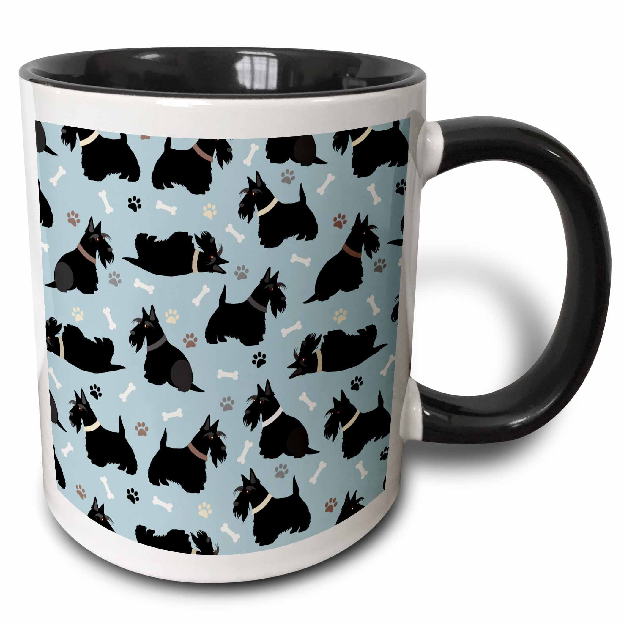 3drose, Black Scottie Dog Pattern Scottish Terrier, 11oz Two-tone Black ...