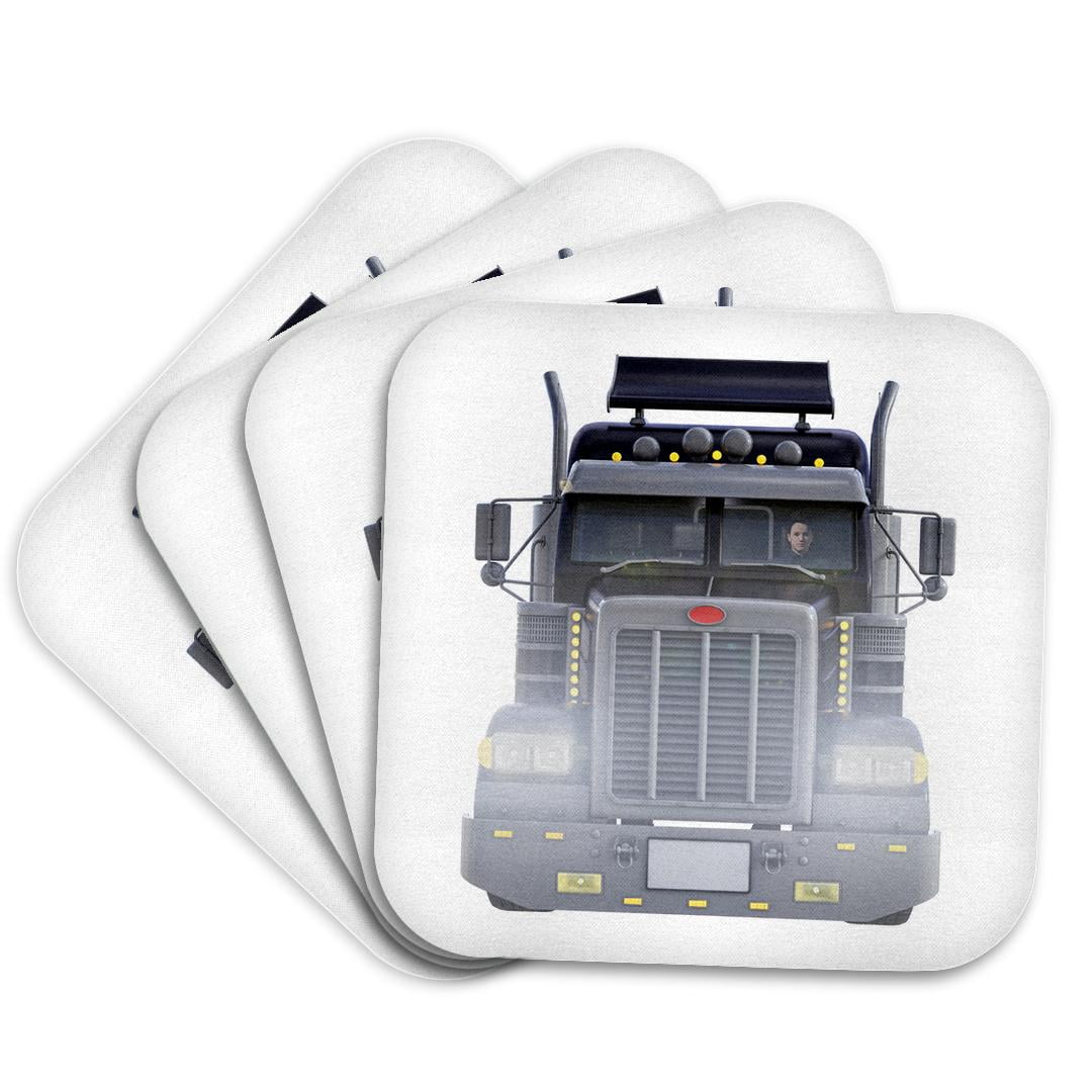 3dRose, Black Semi Truck from the Front with Full Lights On, Set of 4 ...