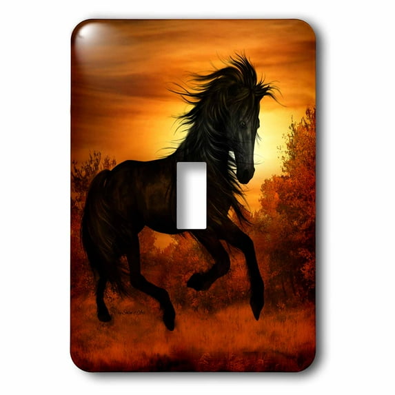 3dRose, Black Wild Horse Running in the Sunset, single toggle switch ...