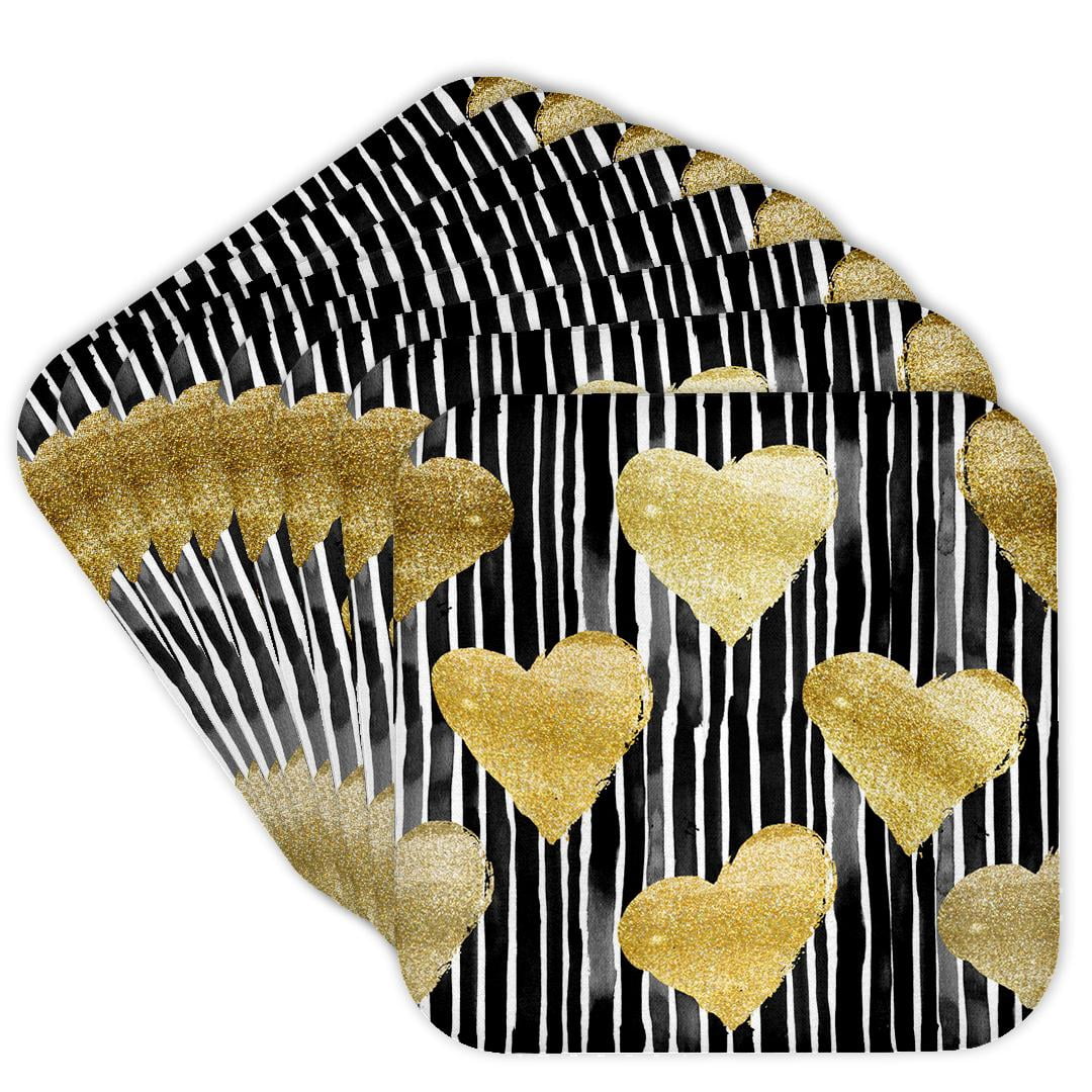 3dRose, Black and White Hand Painted Stripes With Gold Hearts Pattern ...
