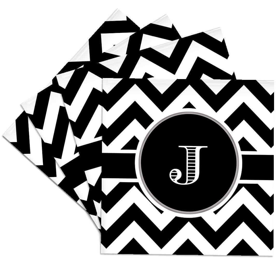 3dRose, Black and white chevron monogram initial J, Set of 4 Ceramic ...