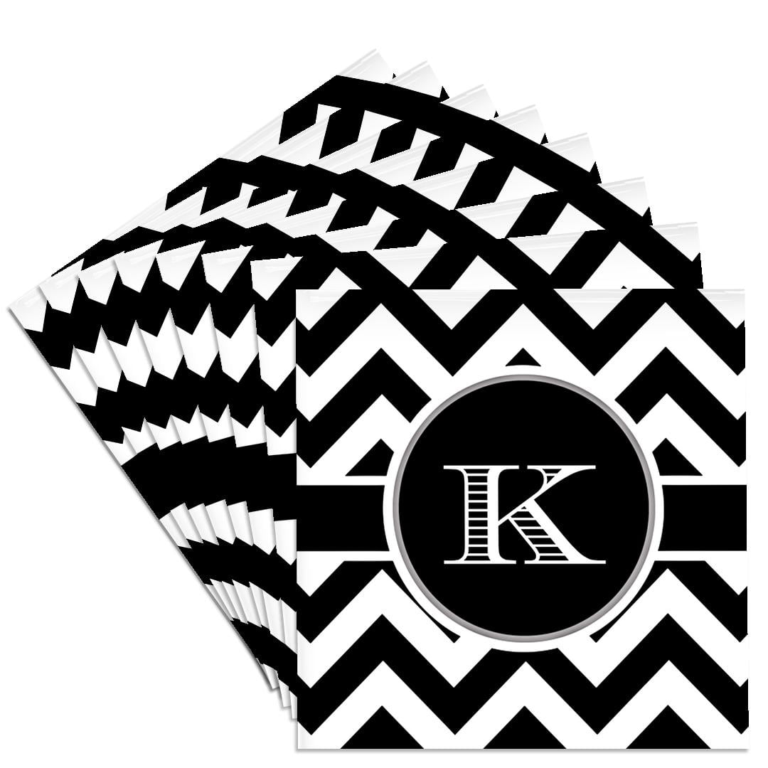 3dRose, Black and white chevron monogram initial K, Set of 8 Ceramic ...