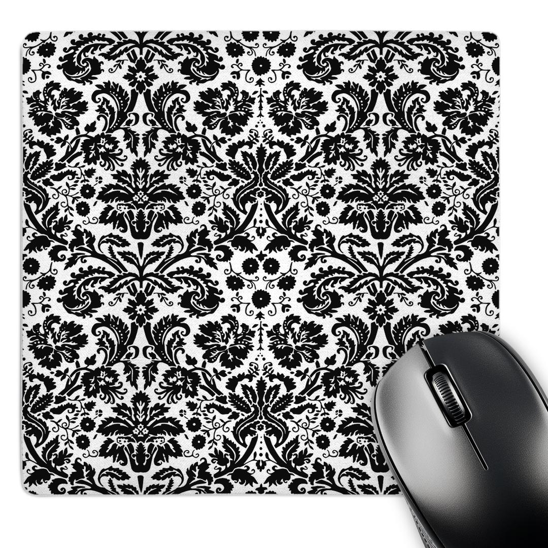 3dRose, Black and white damask - stylish swirling French floral ...