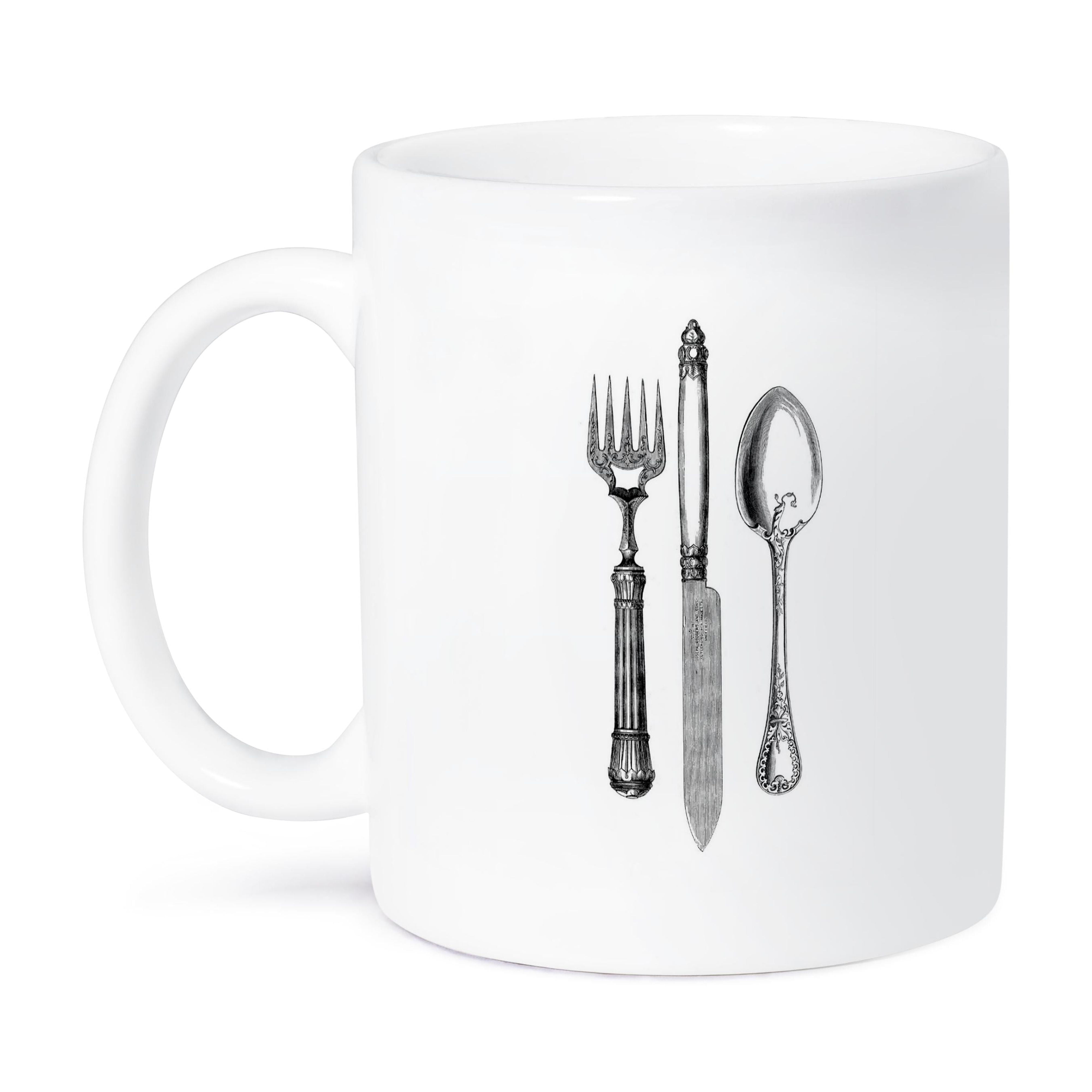 3dRose, Black and white vintage cutlery set - fancy fork knife and spoon drawing - restaurant ...