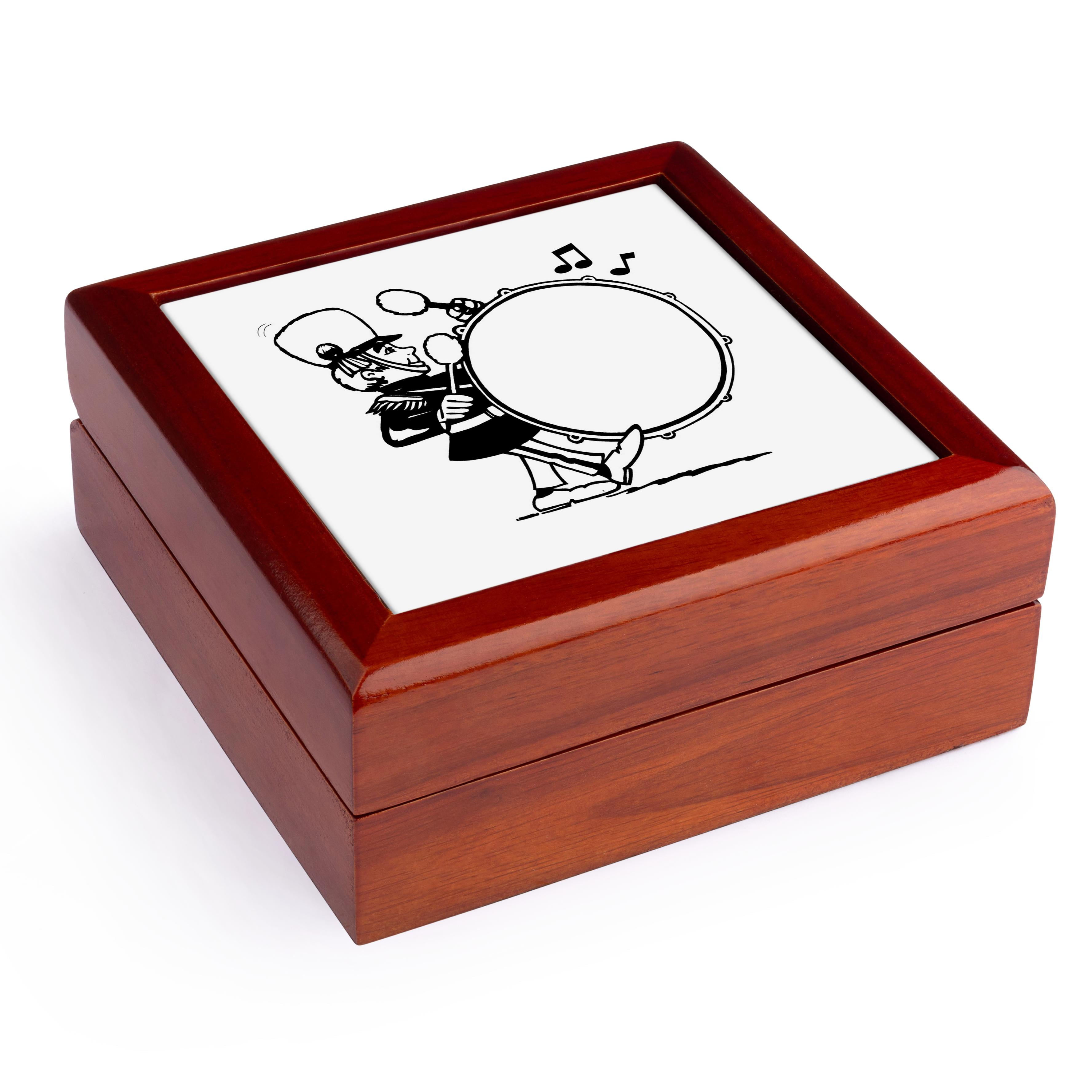 3dRose, Black n White Drummer With Drum, Jewelry Box 5.5x5.5 inch with ...