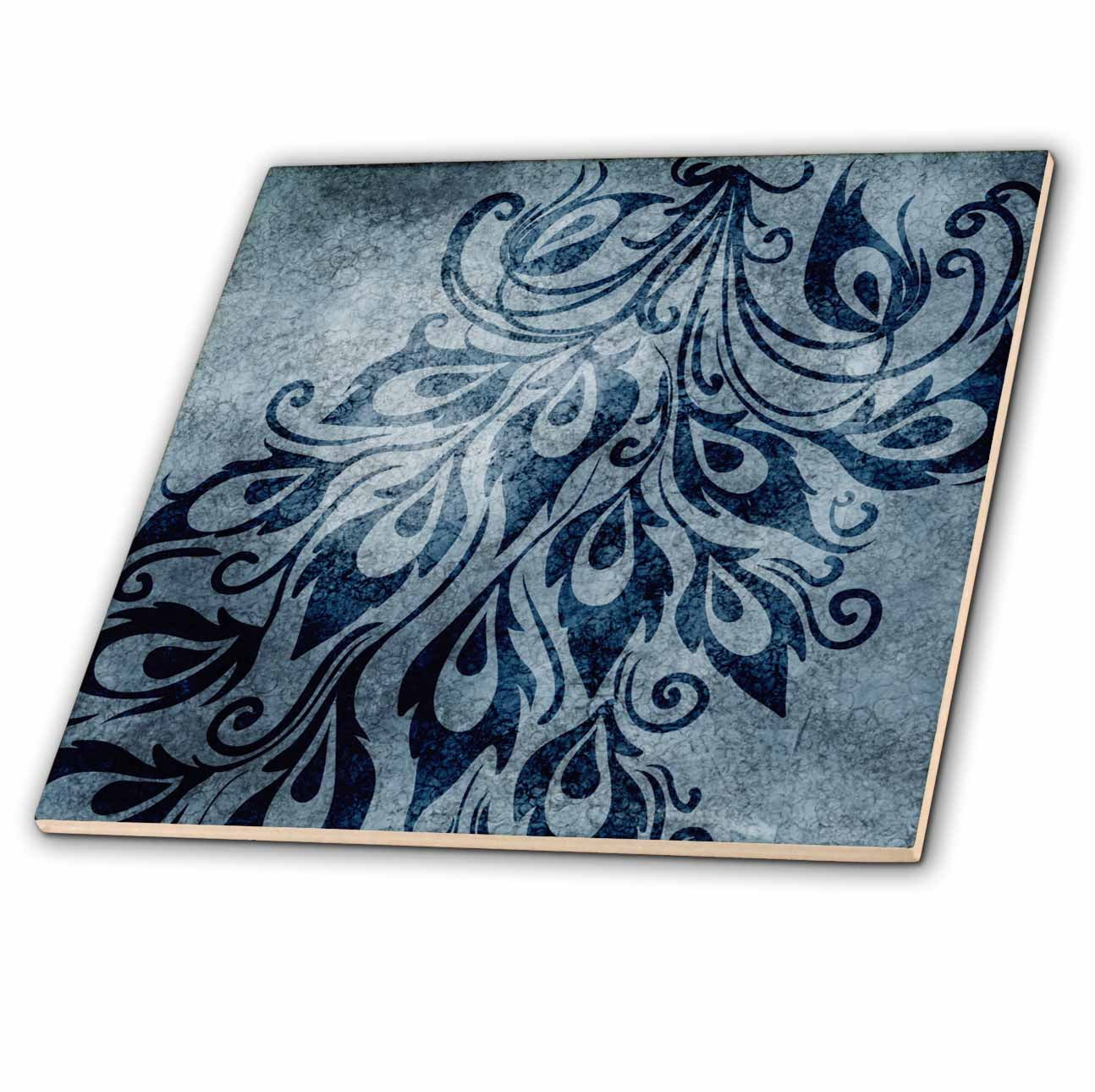 3dRose, Blue Grunge Peacock Feathers Art, 12 Inch Ceramic Tile ...
