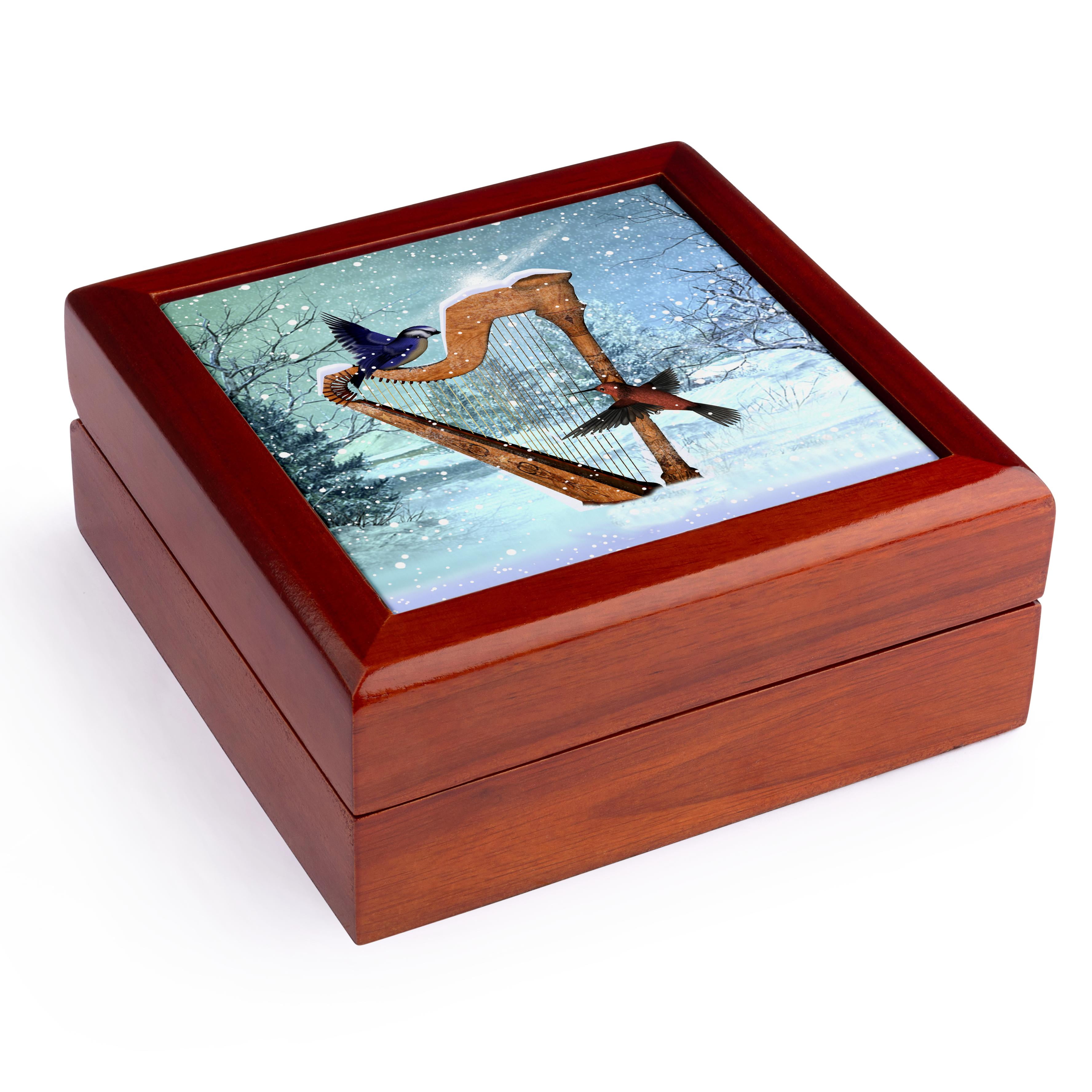 3dRose, Bluebird And Hummingbird With A Harp In The Snow, Jewelry Box 5 ...