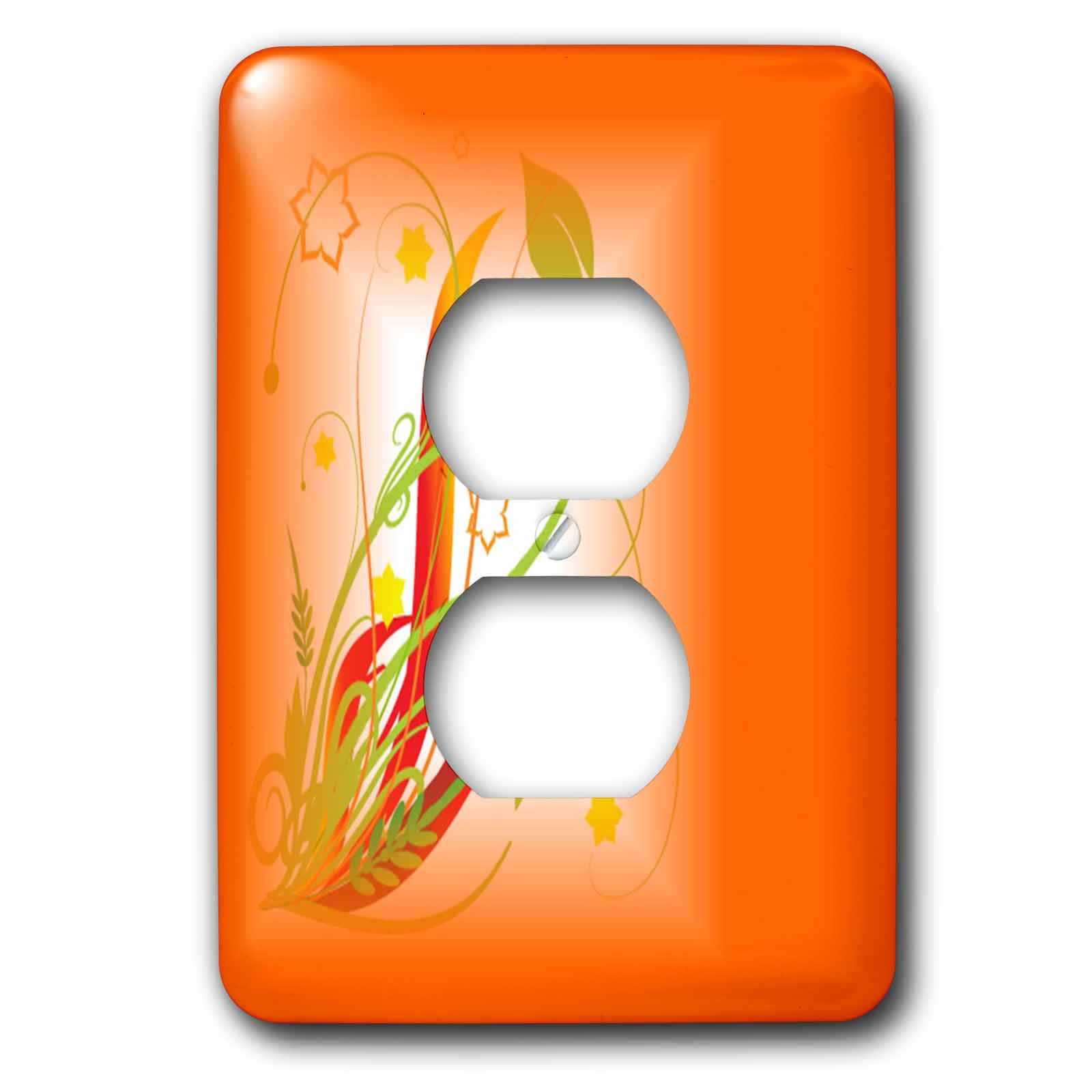3dRose, Bold Orange With Green n Orange Scroll, 2 plug outlet cover ...