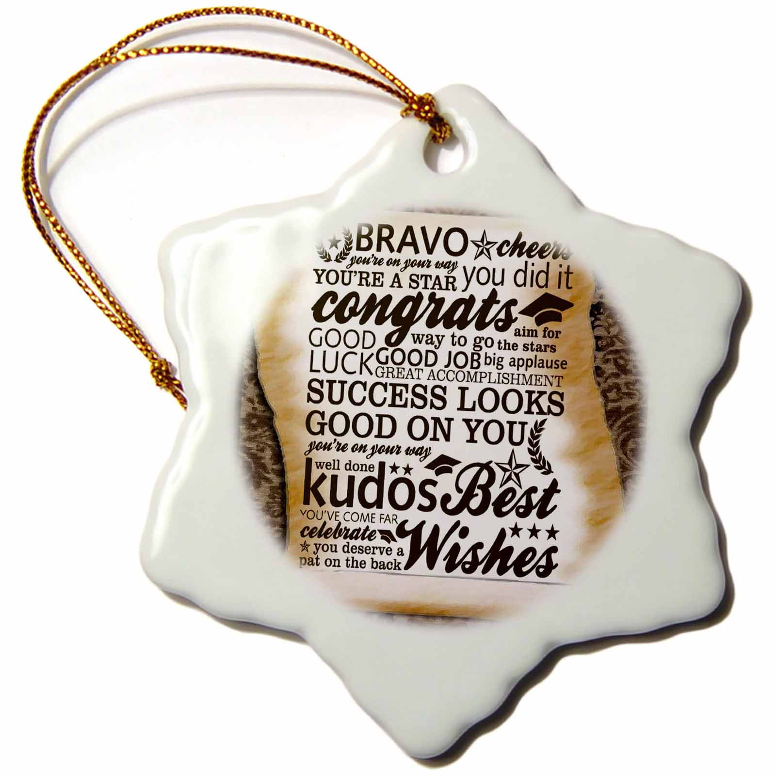 3dRose, Bravo Cheer Congrats, 3 inch Snowflake Porcelain Ornament ...