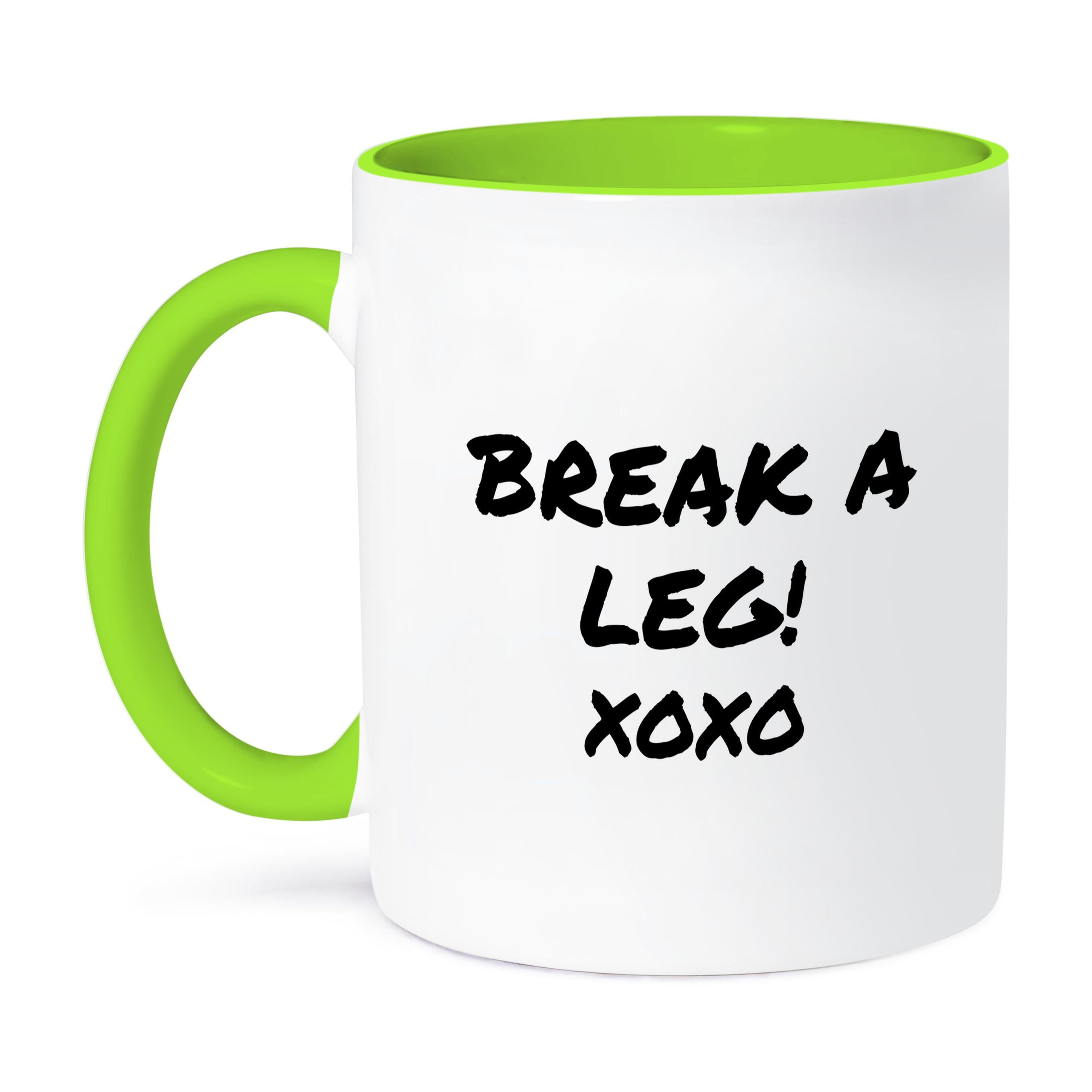 3dRose, Break a Leg xoxo. Theater, actor, show business good luck message note, 11oz Two-Tone ...