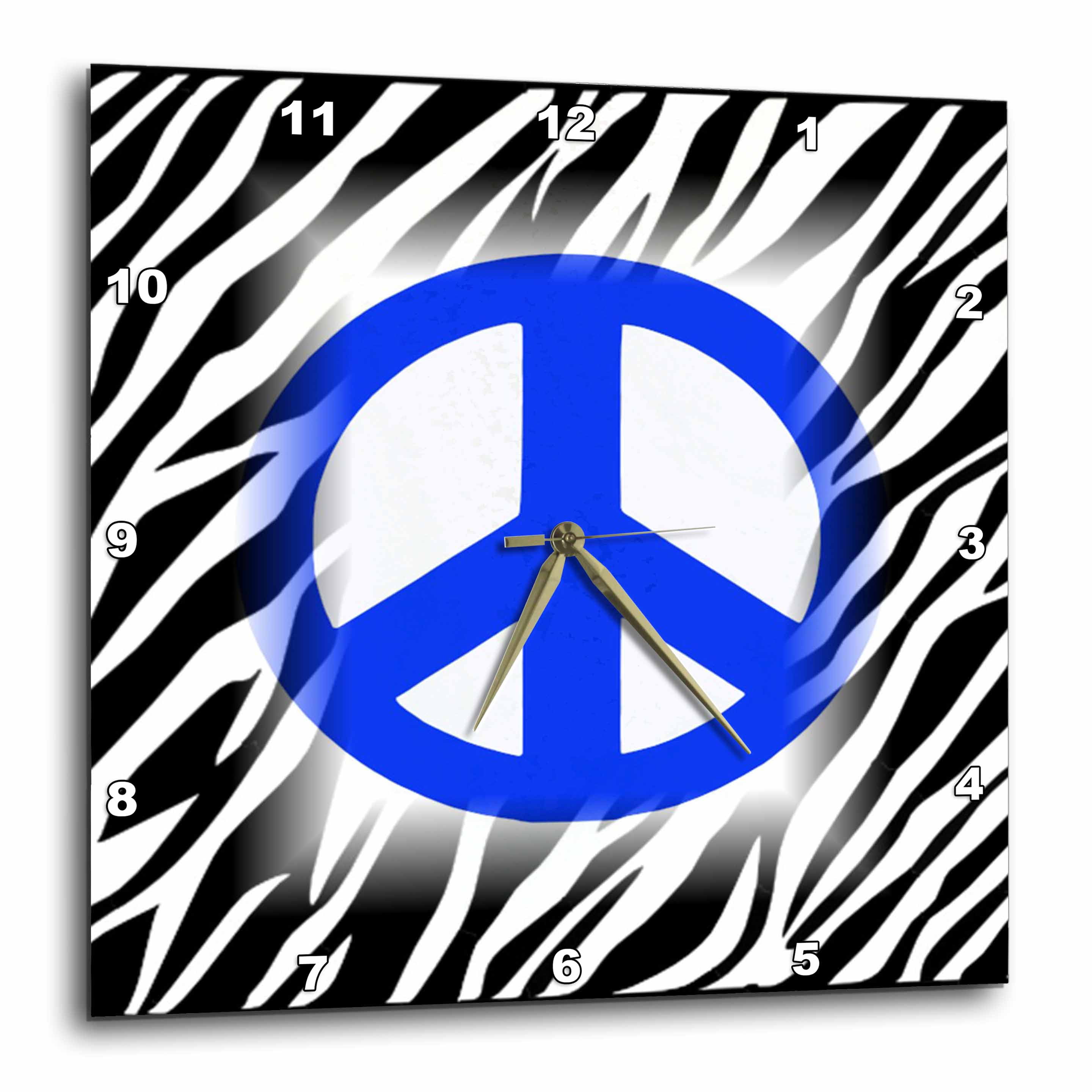 3dRose, Bright Blue Peace Symbol On Zebra, 10x10 Wall Clock - Walmart.com