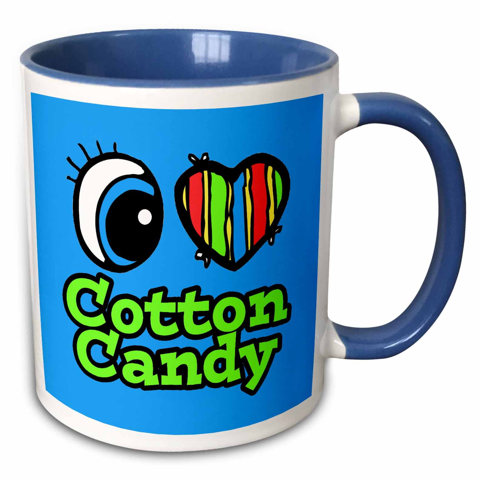 3drose, Bright Eye Heart I Love Cotton Candy, 15oz Two-tone Blue Mug ...