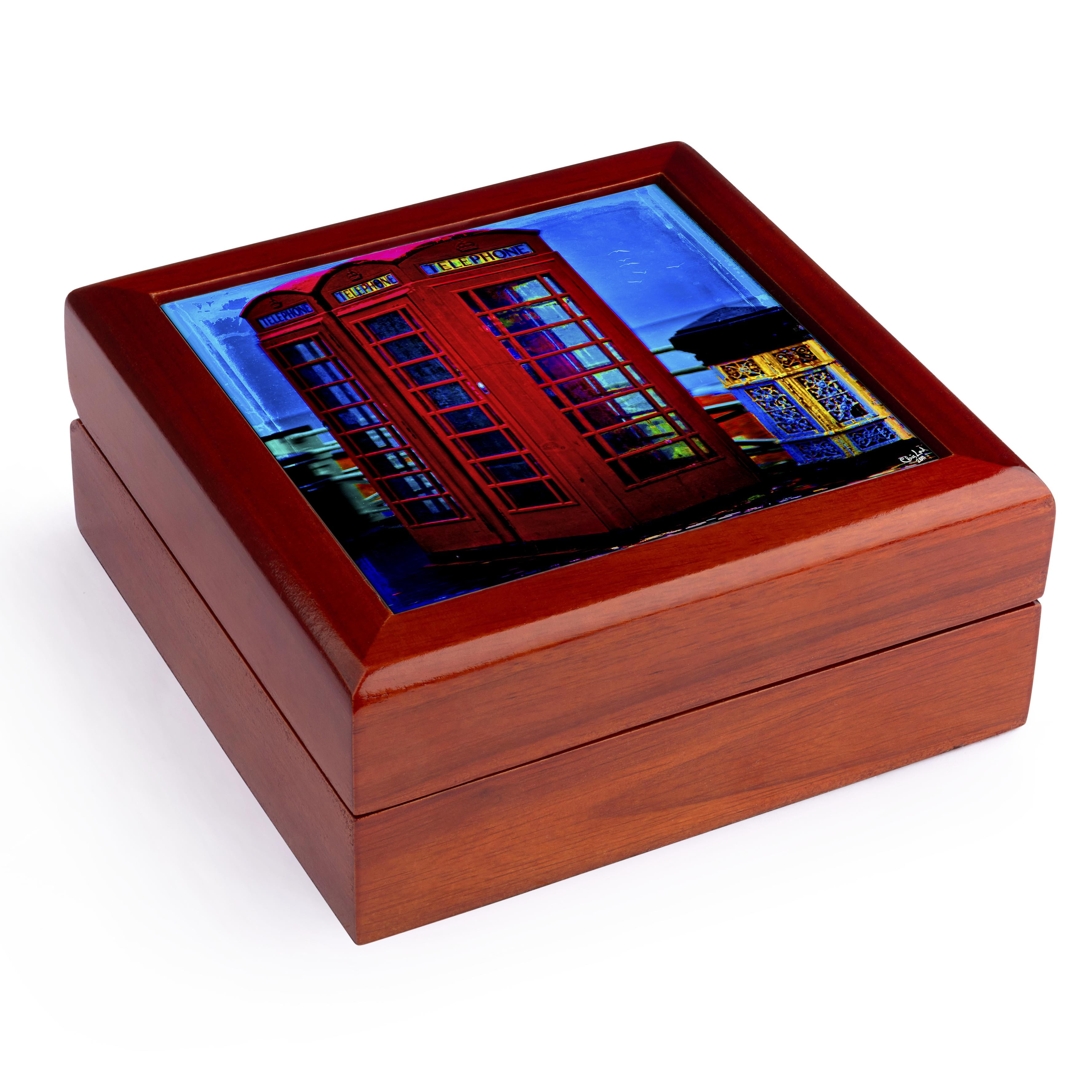 3dRose, British Red Telephone Boxes Blue, Jewelry Box 5.5x5.5 inch with ...