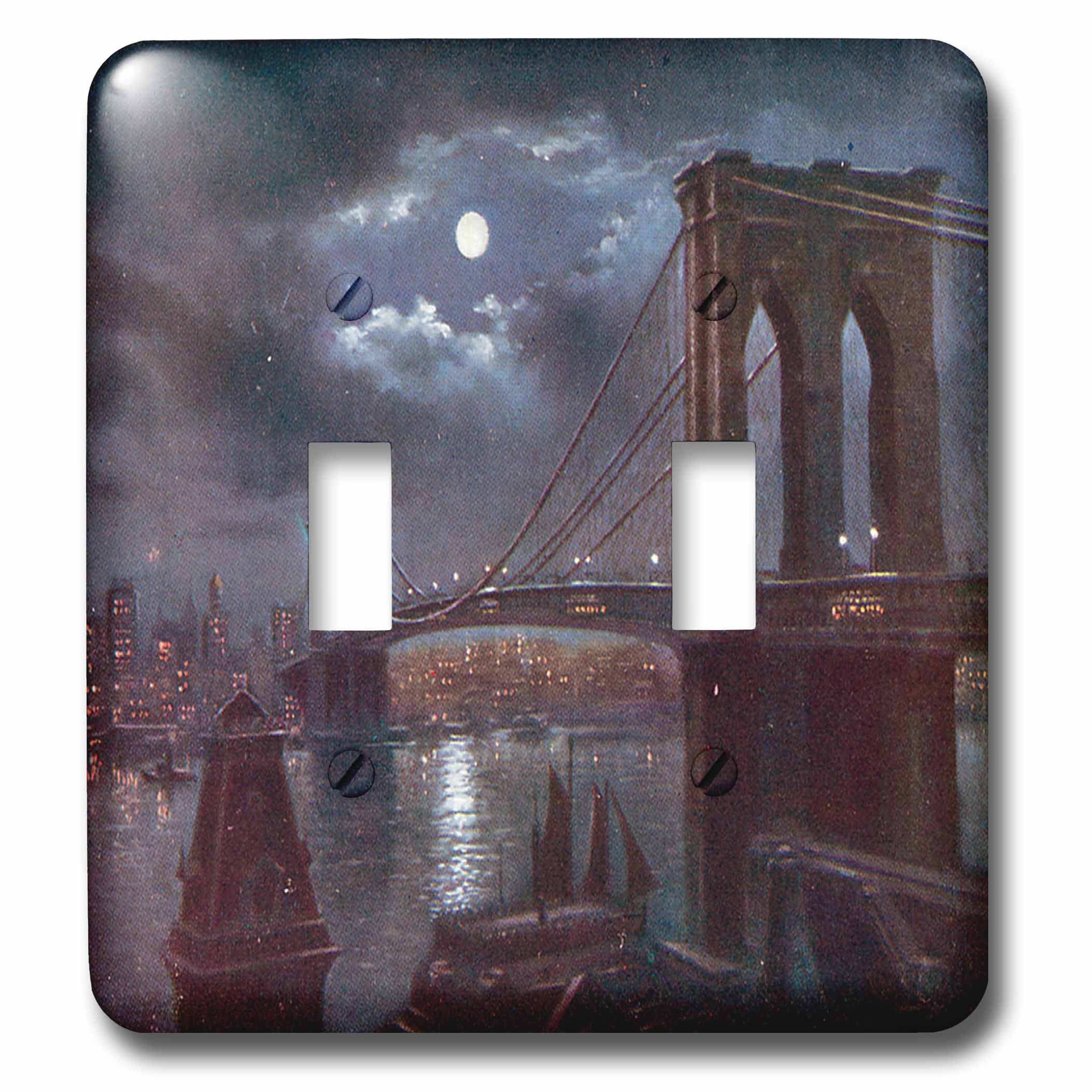 3dRose, Brooklyn Bridge and the River At Night with a Full Moon ...