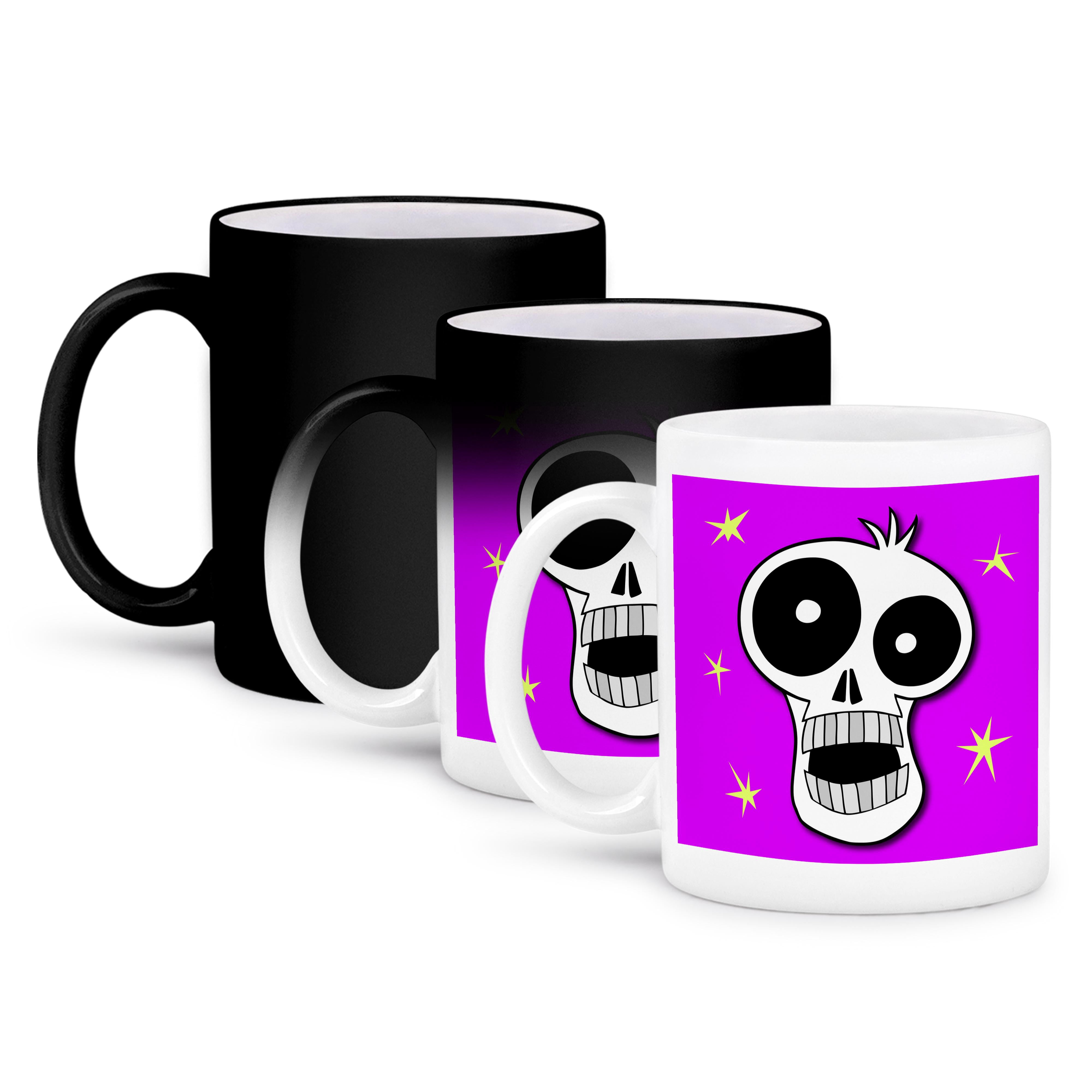 3dRose, CARTOON SKULL toon skull 1 on pink, 11oz Magic Transforming Mug ...