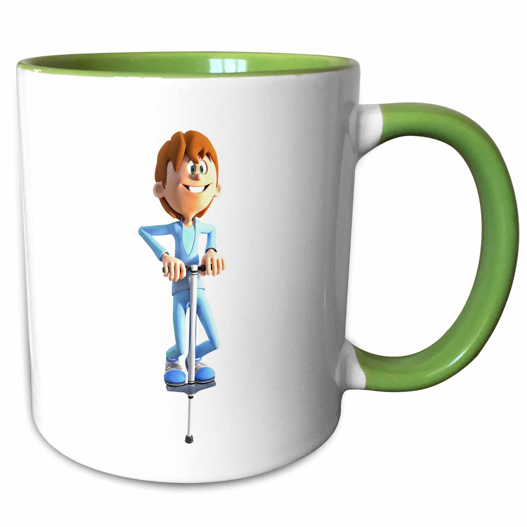 3drose, Cartoon Boy on a Pogo Stick, 15oz Two-tone Green Mug - Walmart.com