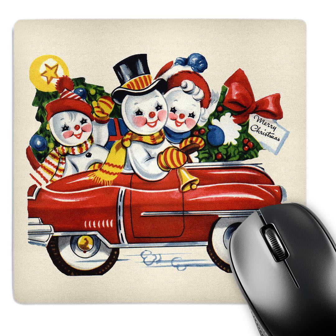 3dRose, Cartoon Snow People Family in Red Car with Christmas Tree and ...