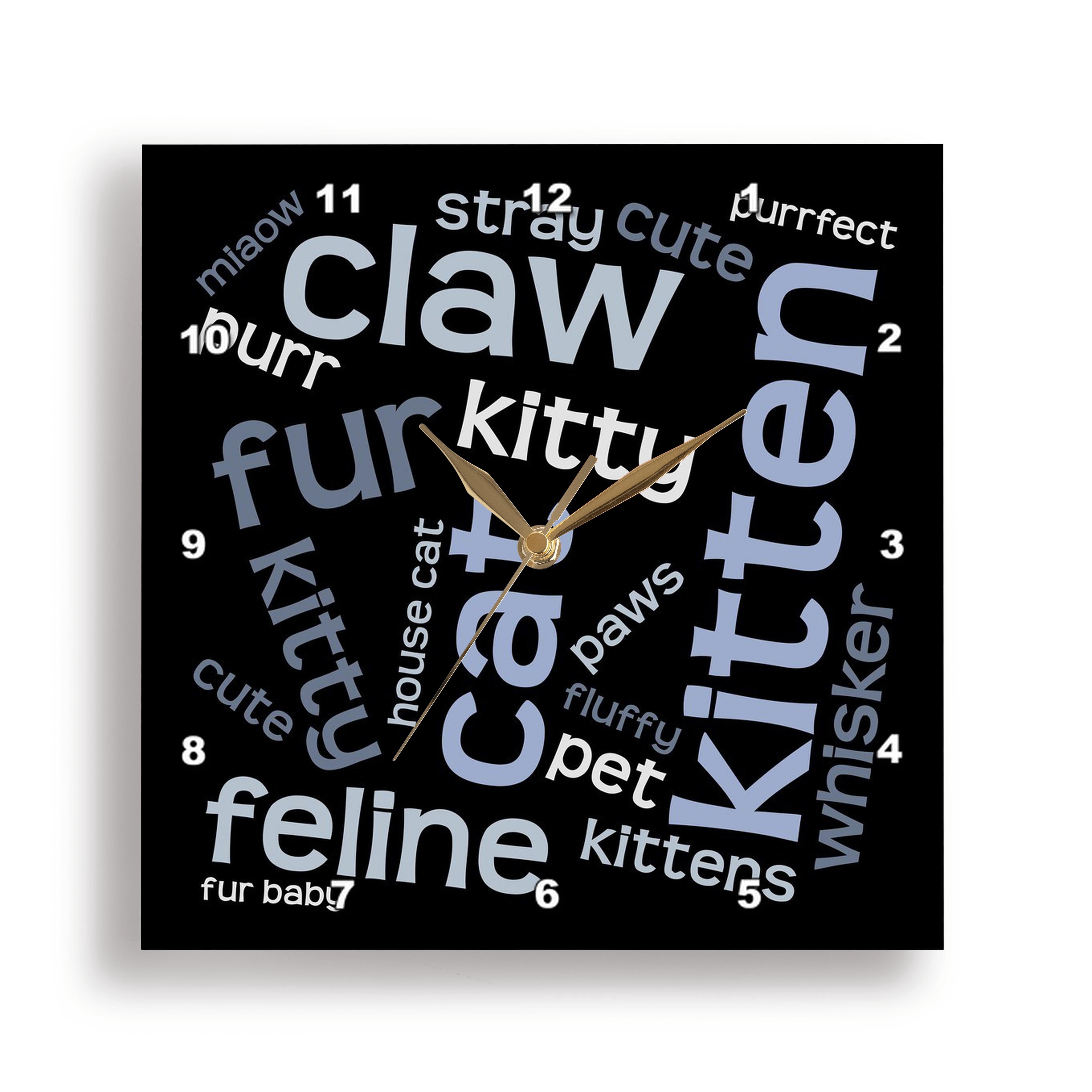 3dRose, Cat Related Words Simple Collage Blue Text Black Background ...
