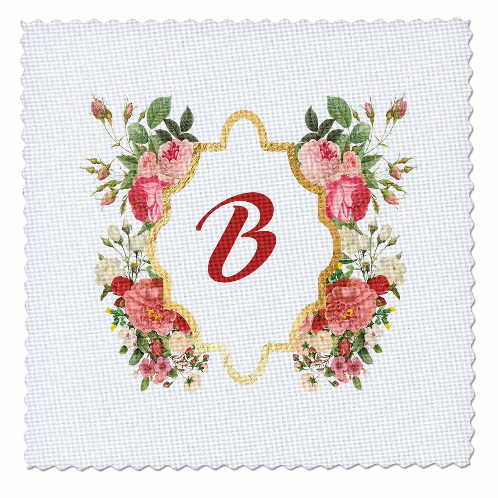 3dRose Chic Monogram Letter B In A Gold Flowered Frame On White - Quilt ...