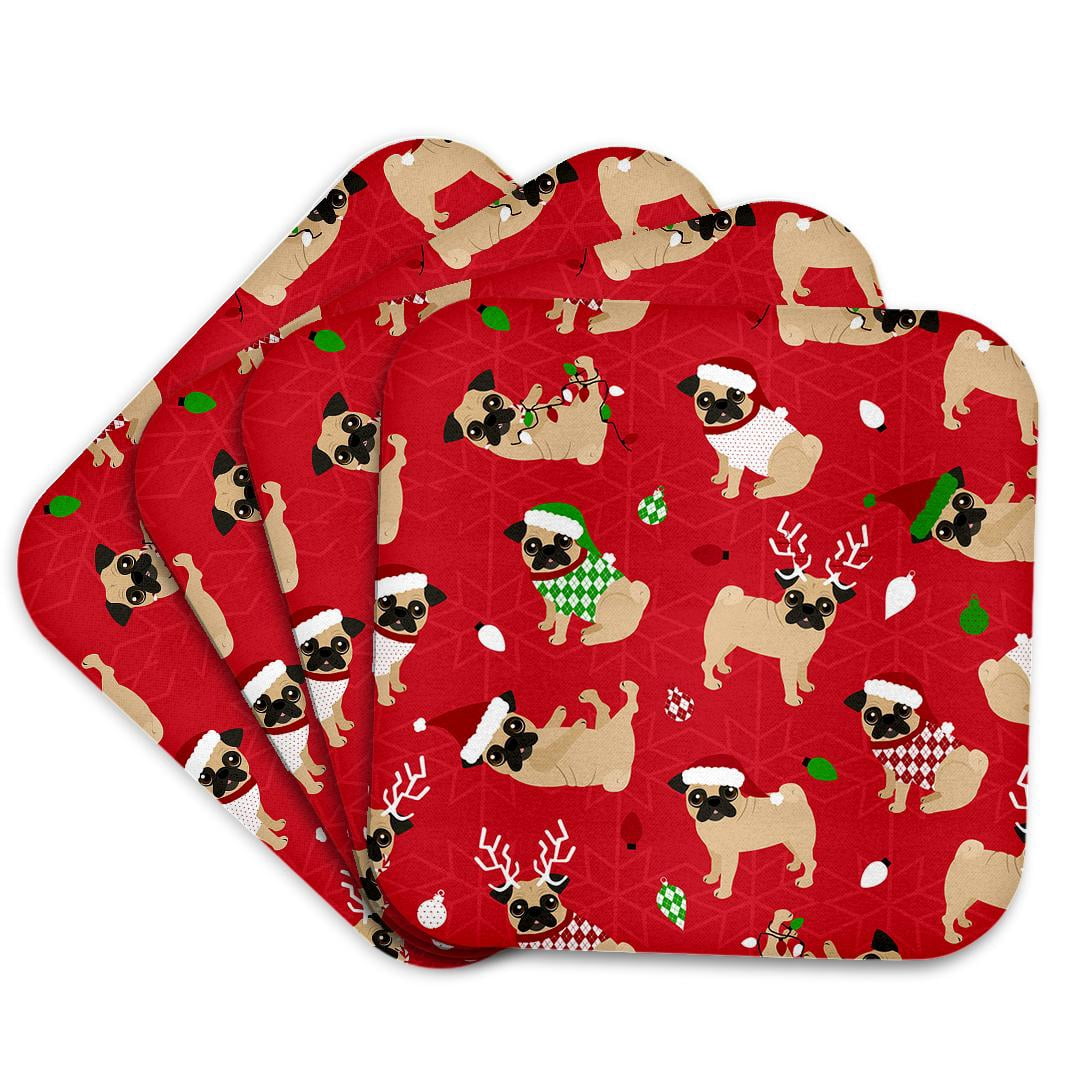 3drose, Christmas Pugs Pattern, Set of 4 Coasters - Soft - Walmart.com