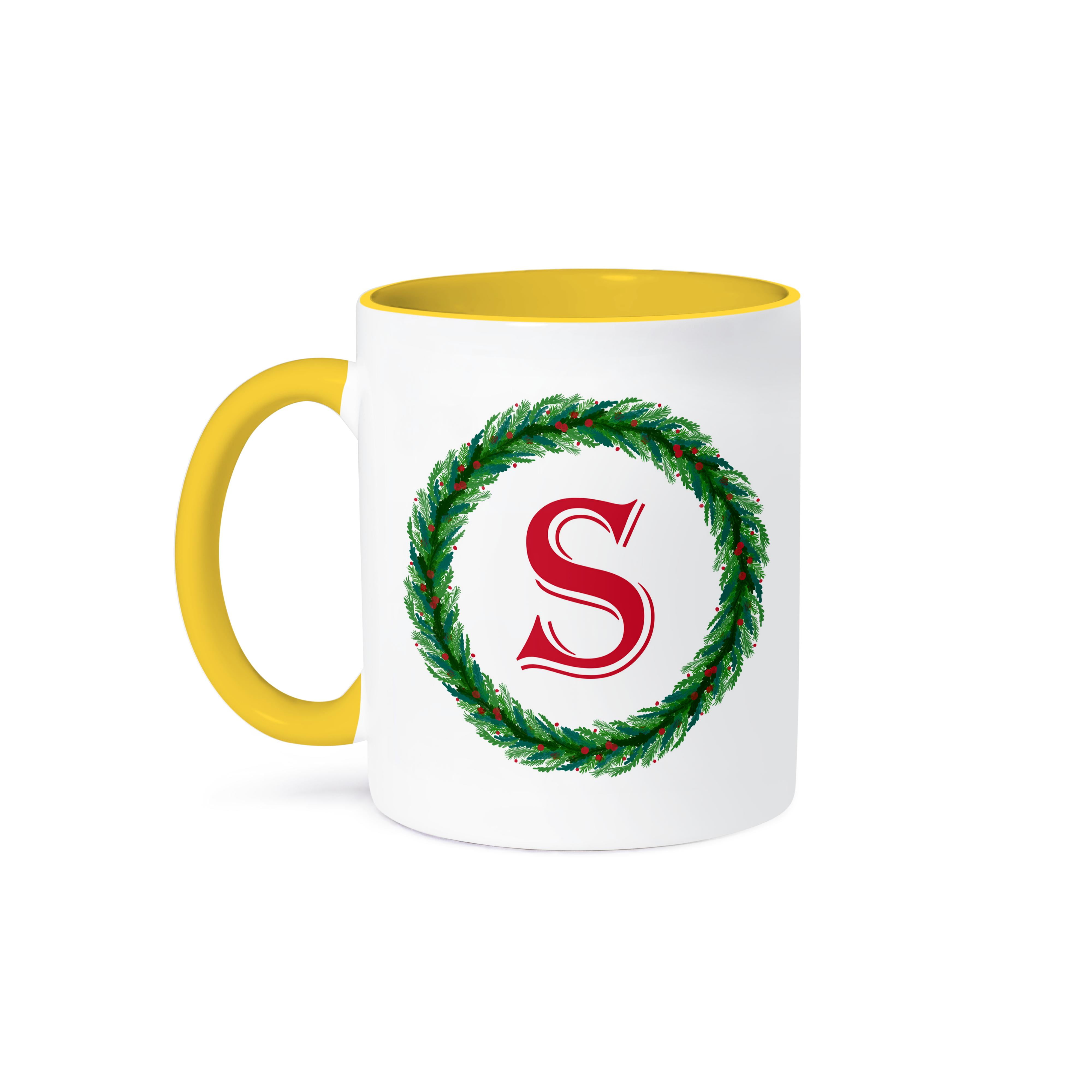 3dRose, Christmas Wreath Monogram S Red Initial, SM3DR, 11oz Two-Tone ...
