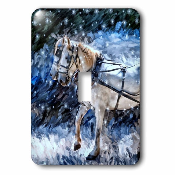 3dRose, Clydesdale Holiday Snowy Painting in Blue Hues, double toggle ...