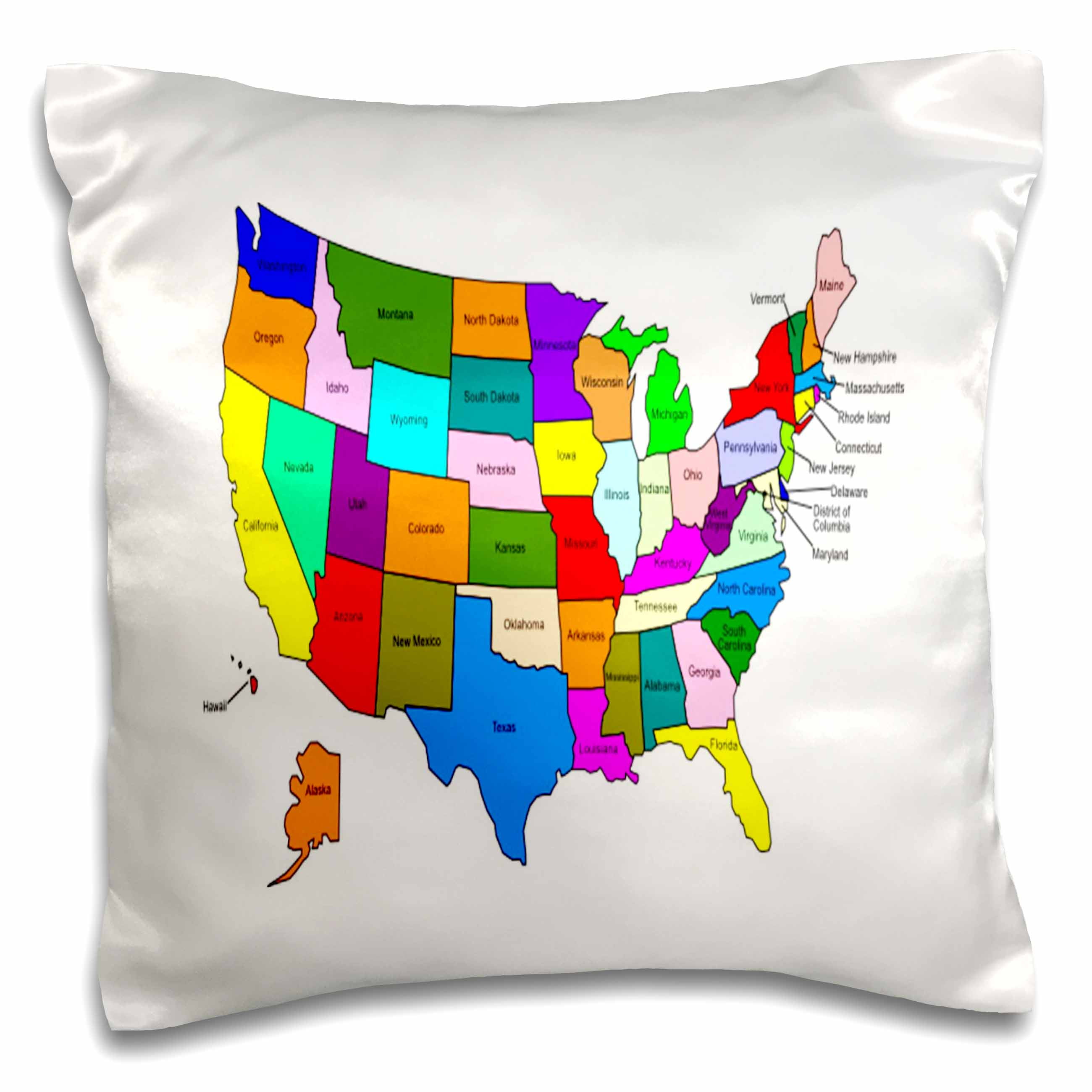 3drose, Colorful Map of the United States for Kids, 16x16 inch Pillow ...