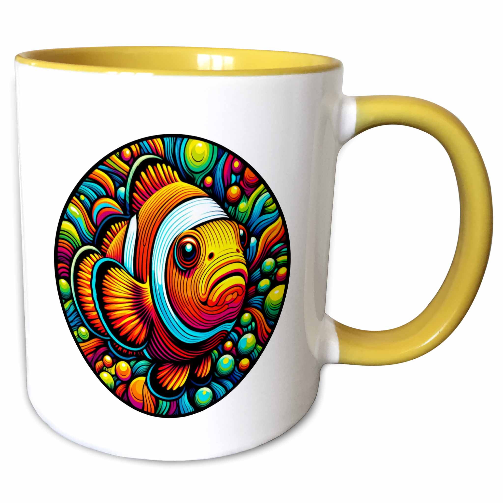 3drose, Colorful Pop Art of a Clown Fish, 15oz Two-tone Yellow Mug ...