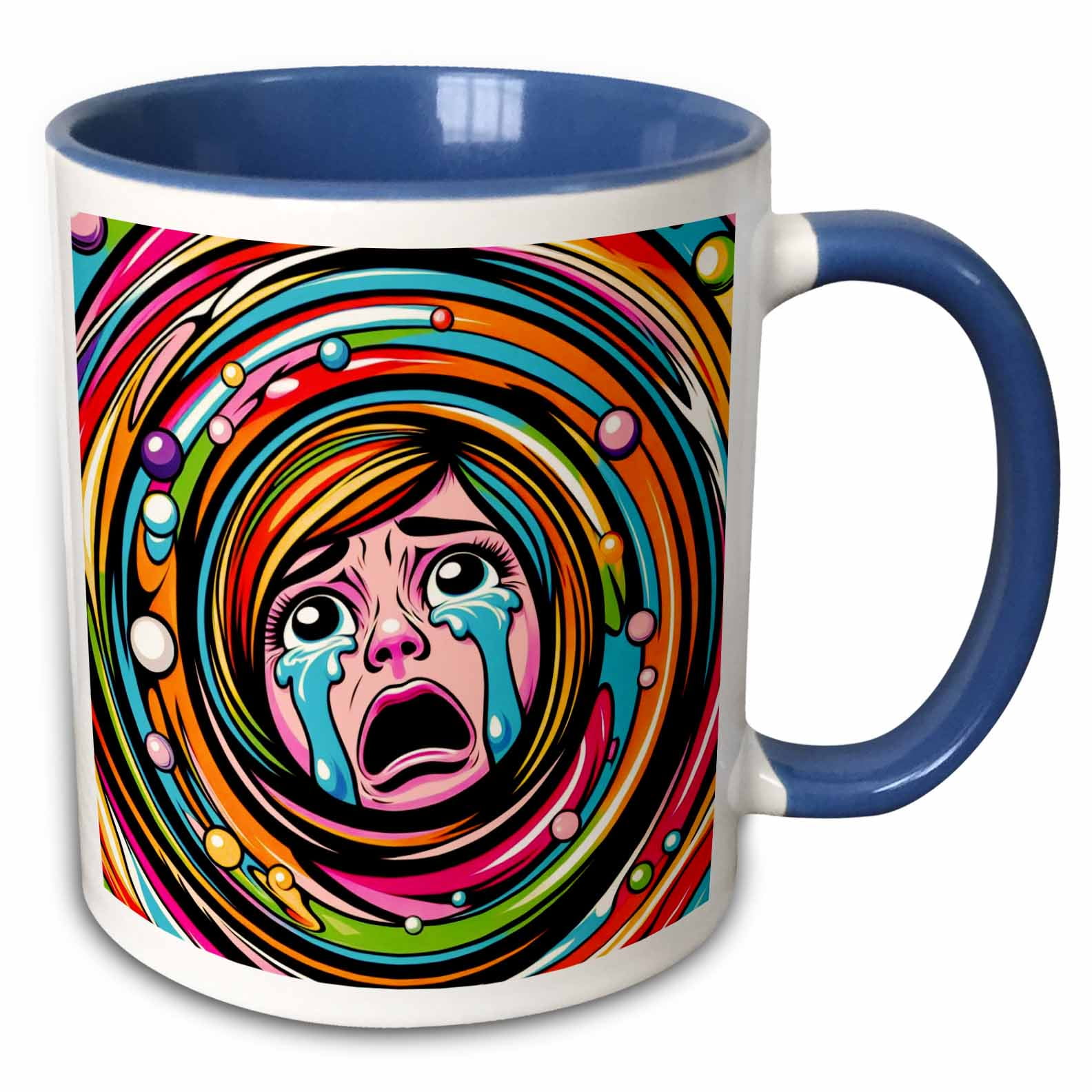 3drose, Colorful Pop Art of a Crying Girl, 15oz Two-tone Blue Mug ...