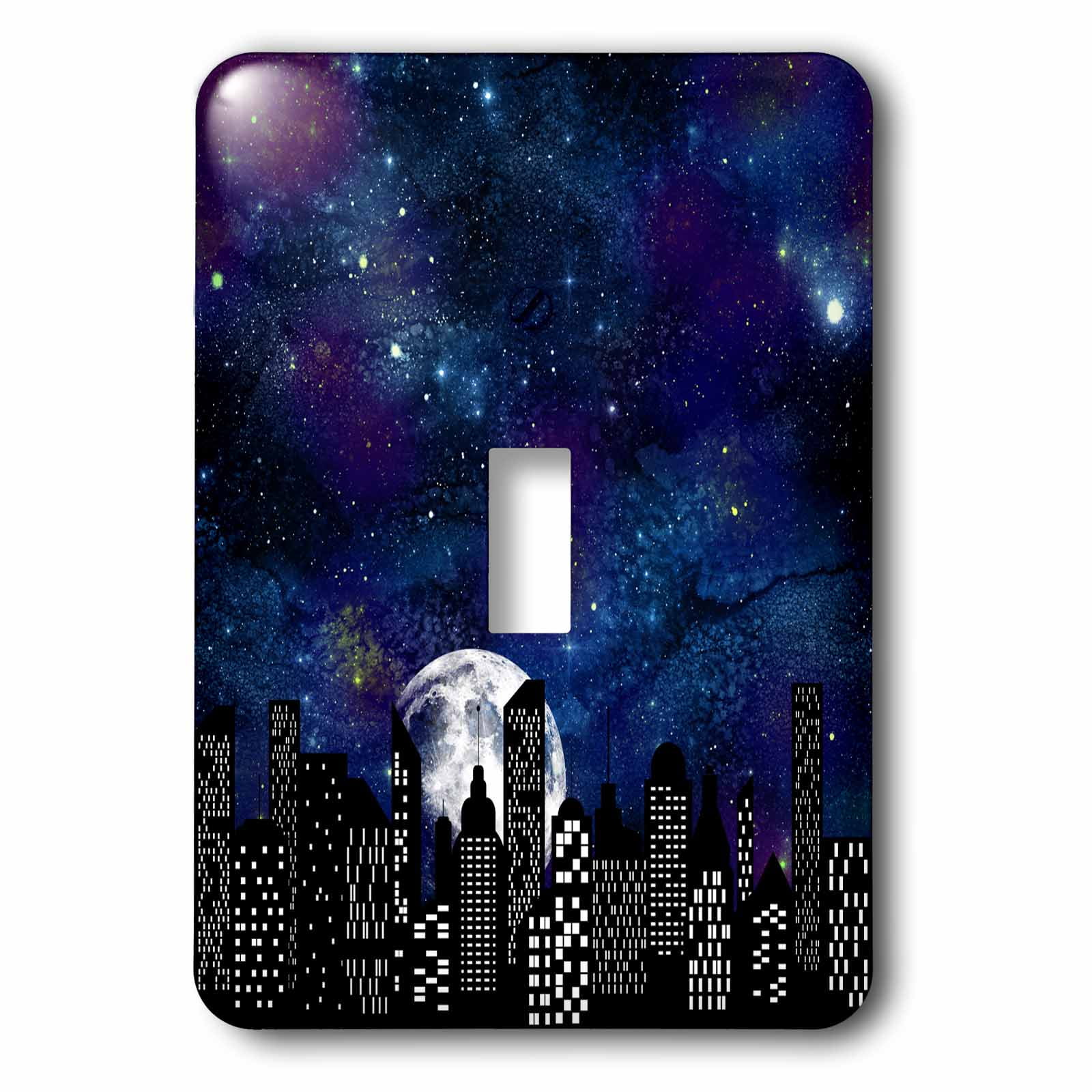 3dRose, Contemporary Image Of Watercolor Full Moon Night City Skyline ...