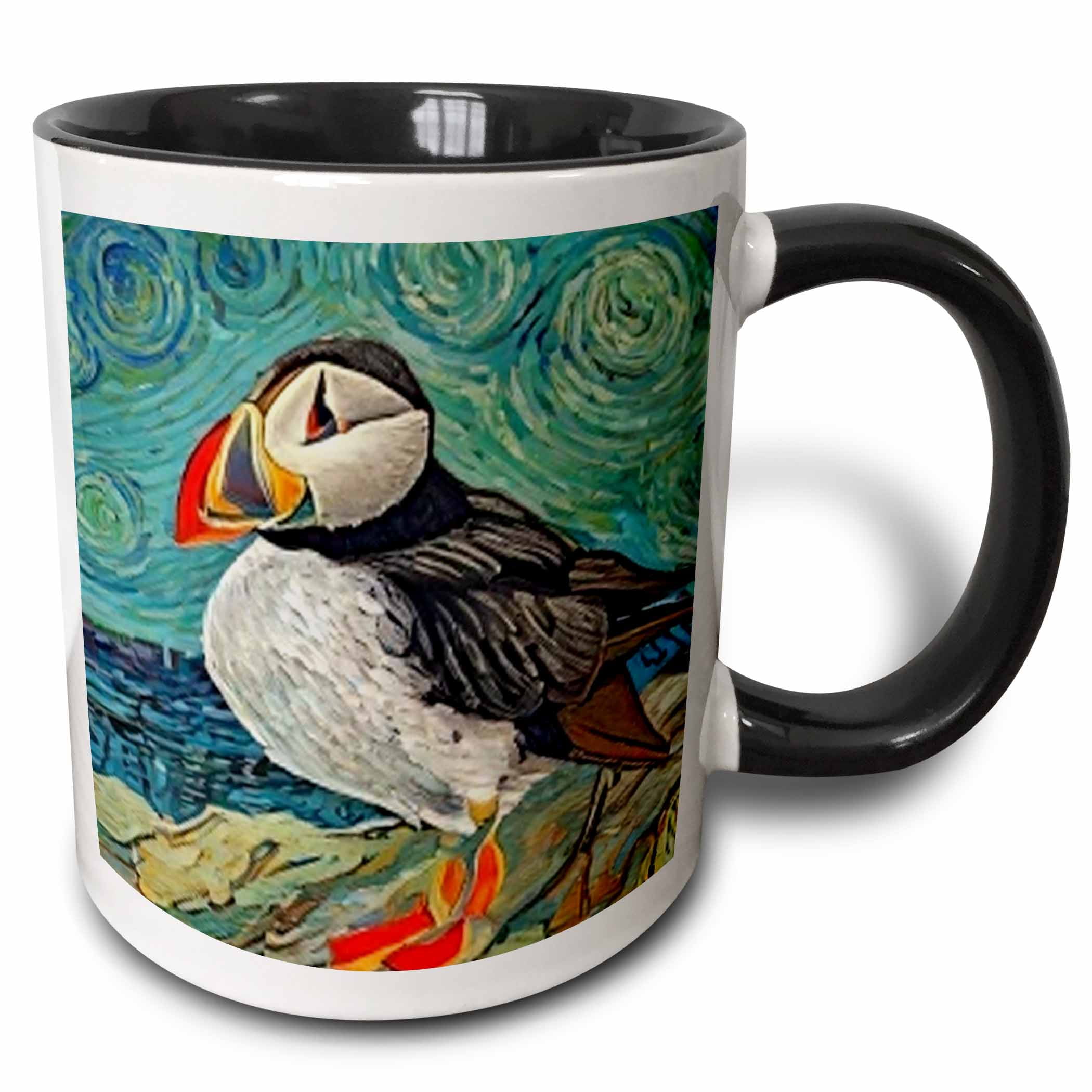 3drose, Cool Colorful Puffin Bird on Rocks in Van Gogh Starry Night ...