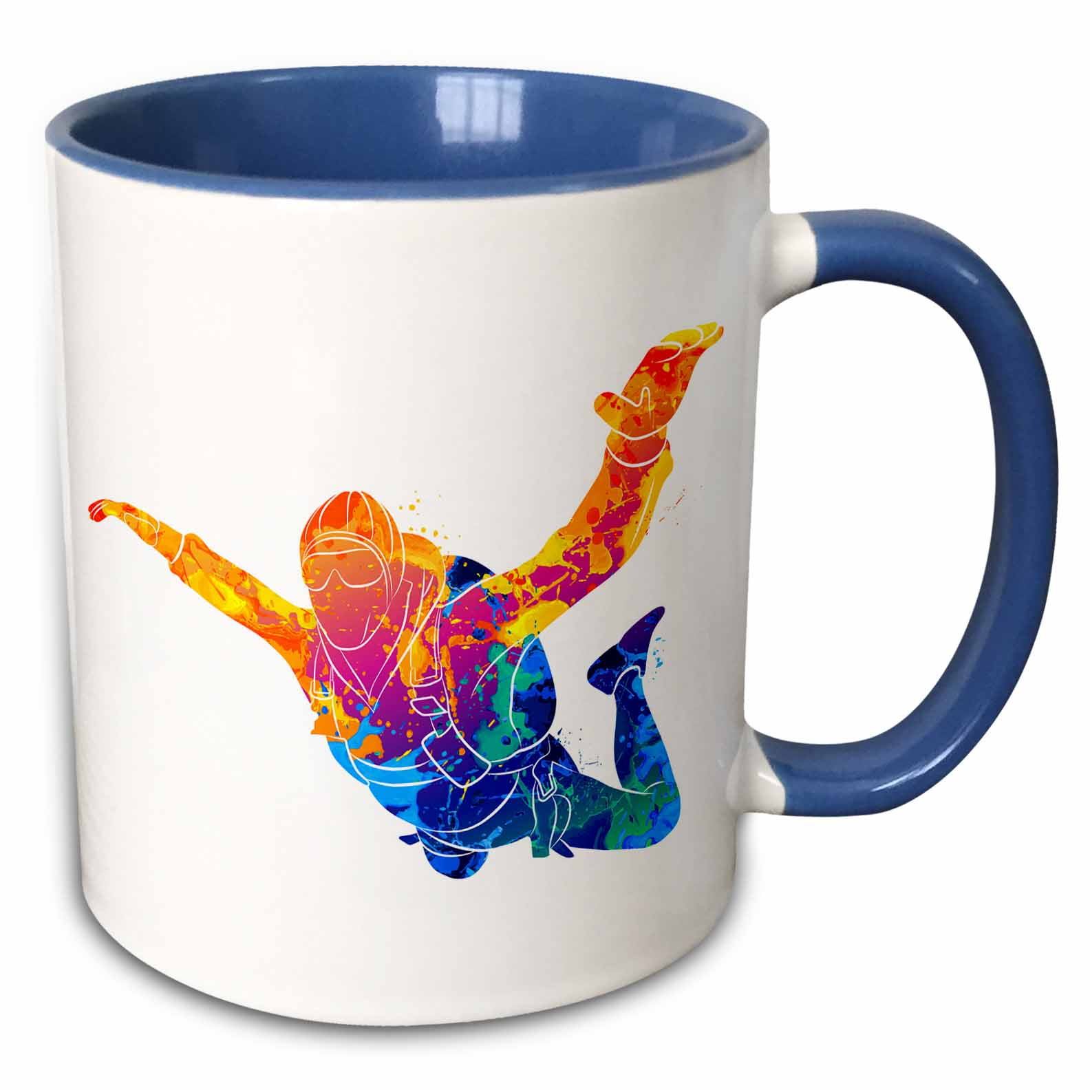 3drose, Cool Skydiver Color Splash Design, 15oz Two-tone Blue Mug ...
