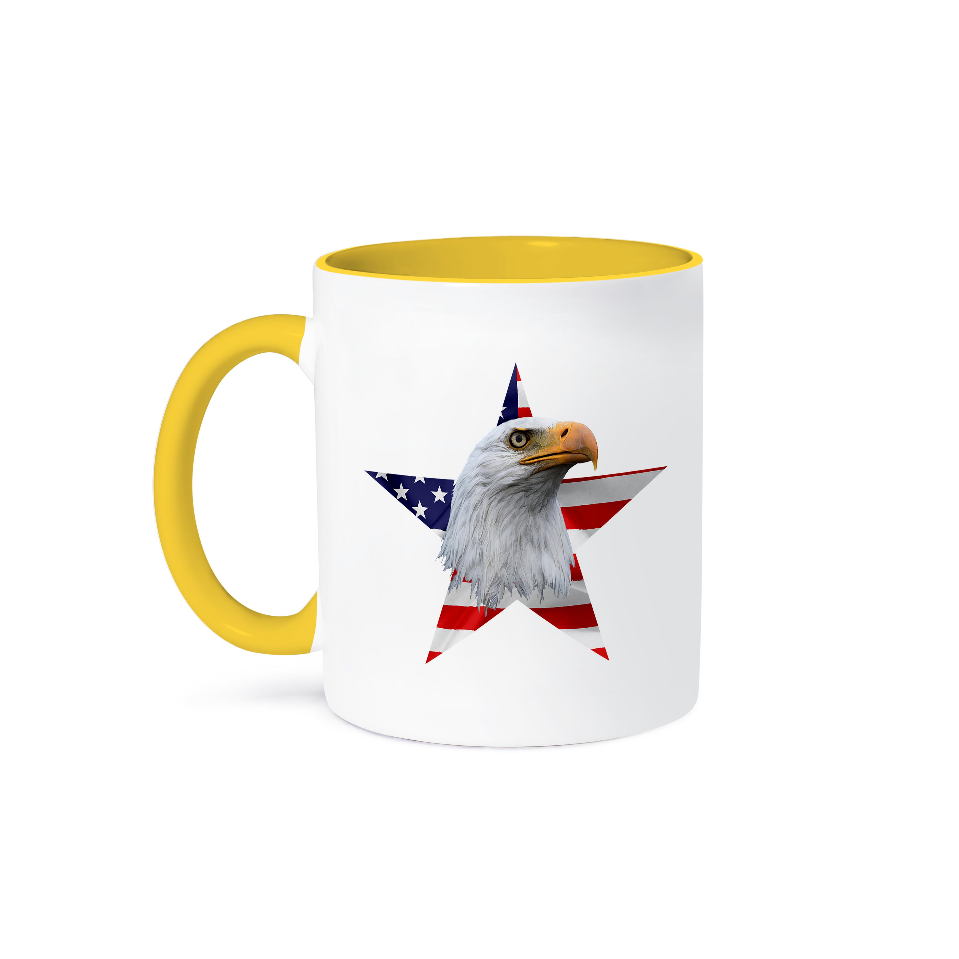 Cool Bald Eagle Head Over The Star, The Usa Flag. A Patriotic Gift, 11oz Two-Tone Yellow Mug ...