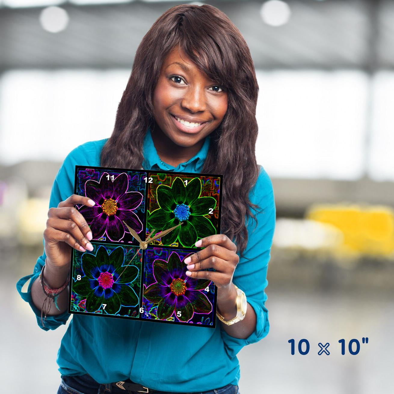 3dRose, Cosmos Flower Collage in Neon Glow, 10x10 Wall Clock - Walmart.com