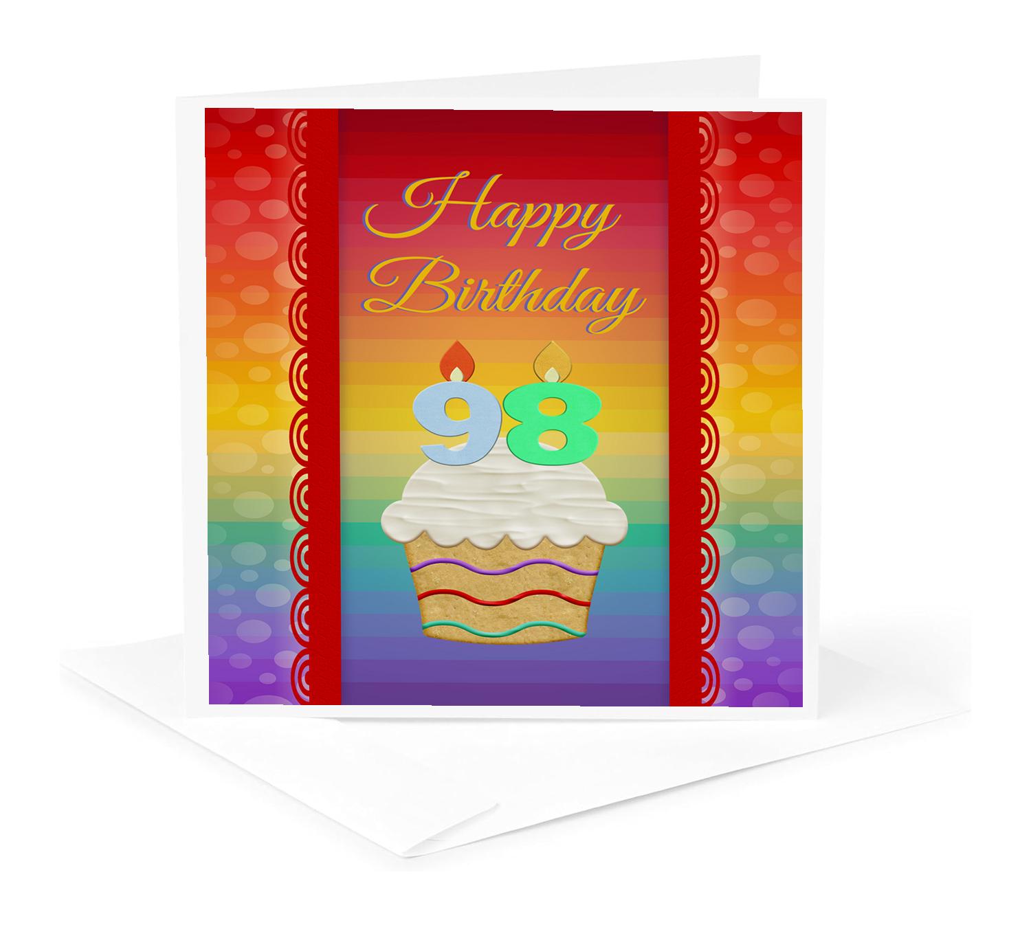 3dRose, Cupcake with Number Candles, 98 Years Old Birthday , 1 Greeting ...