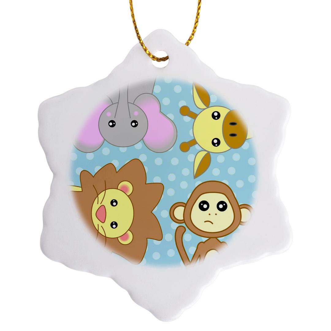 3drose, Curious Baby Animals Lion Monkey Giraffe Elephant on Blue ...