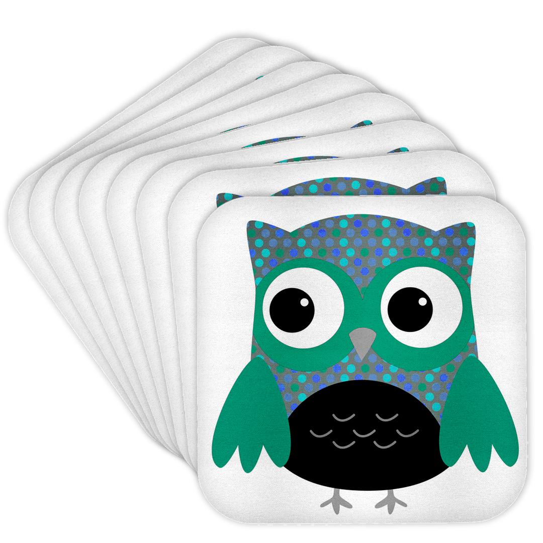 3dRose, Cute Blue and Green Polka Dots Owl, Set of 8 Coasters - Soft ...