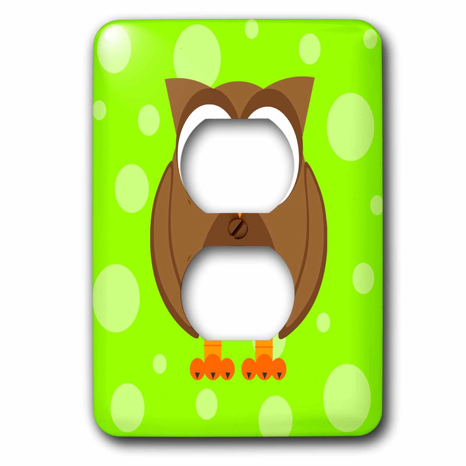 3dRose, Cute Brown Owl on Bright Green Background, 2 plug outlet cover ...