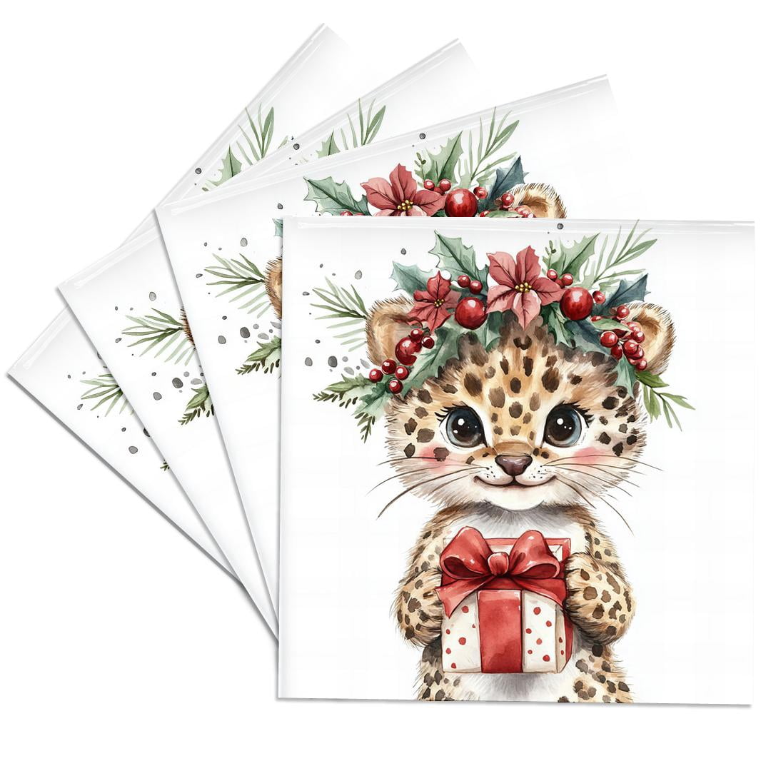 3drose, Cute Christmas Cheetah with Gift, Set of 4 Ceramic Tile ...